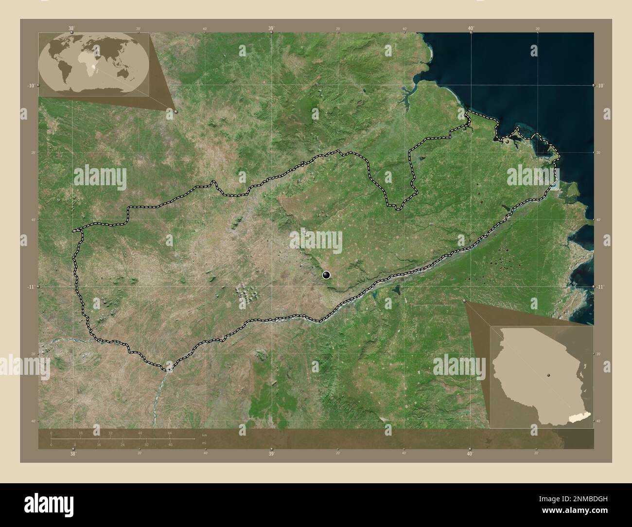 Mtwara, region of Tanzania. High resolution satellite map. Locations of ...
