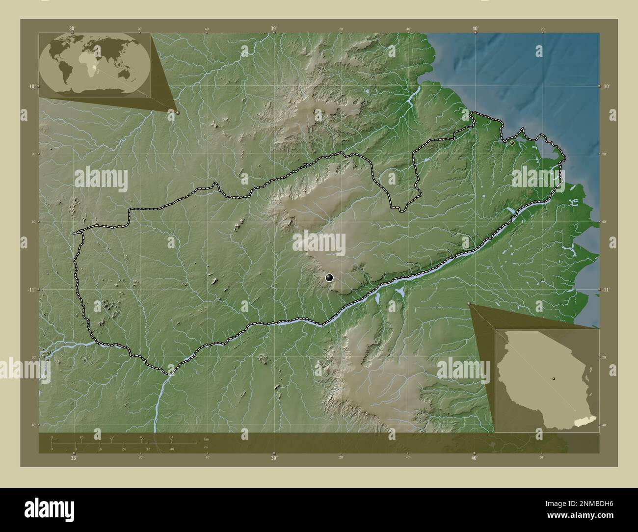 Mtwara, region of Tanzania. Elevation map colored in wiki style with ...