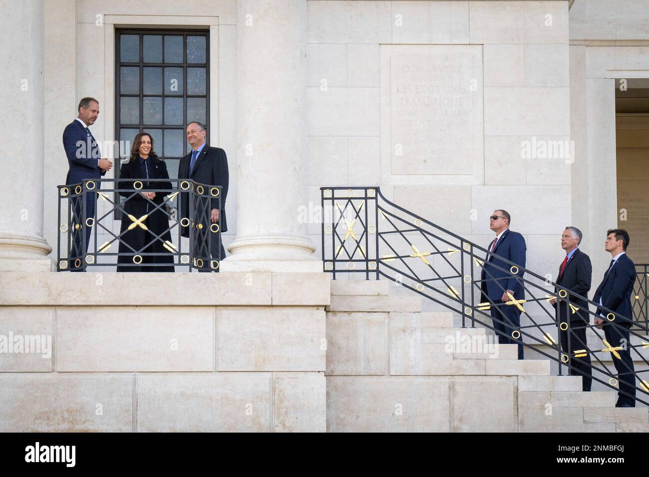 Superintendent Keith Stadler, left, speaks with Vice President Kamala ...