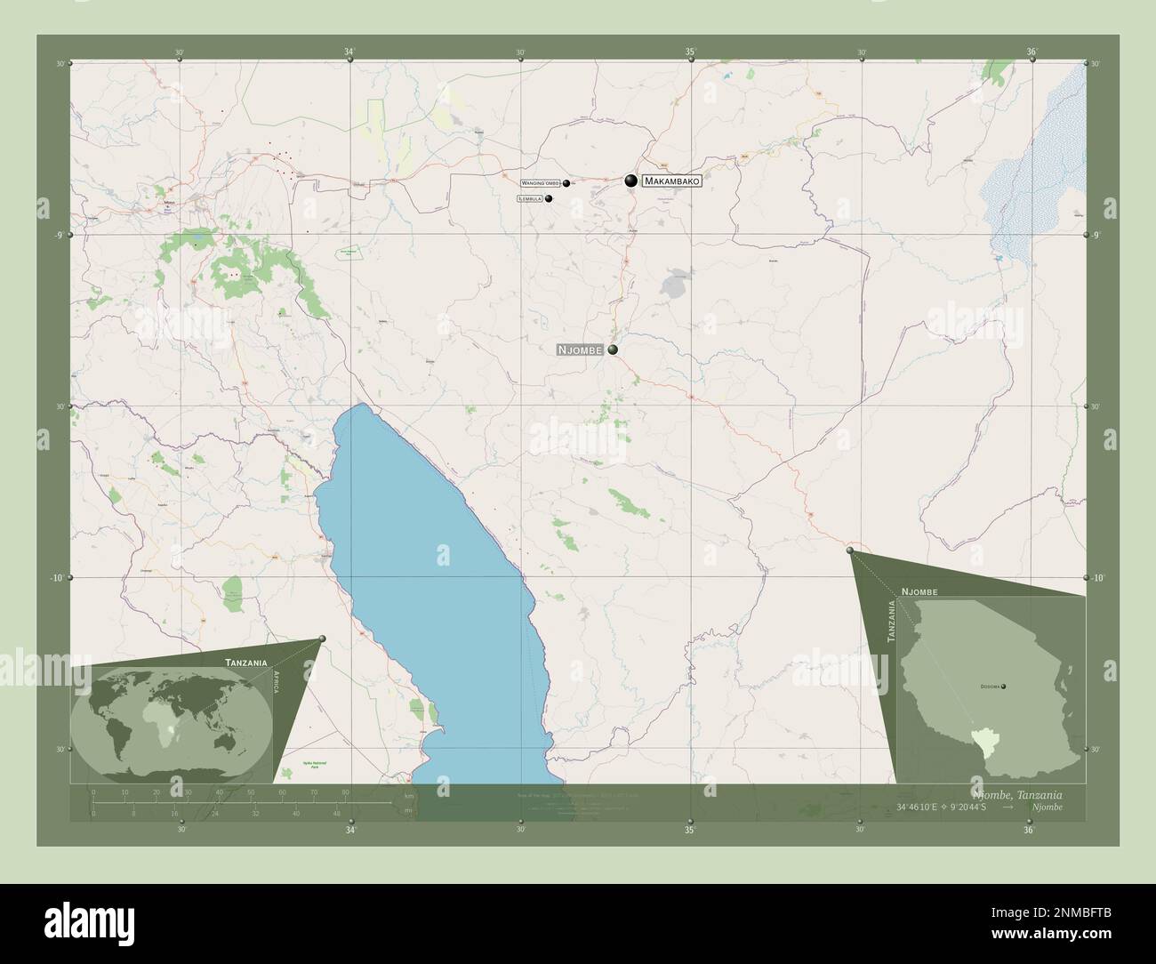 Njombe, region of Tanzania. Open Street Map. Locations and names of ...