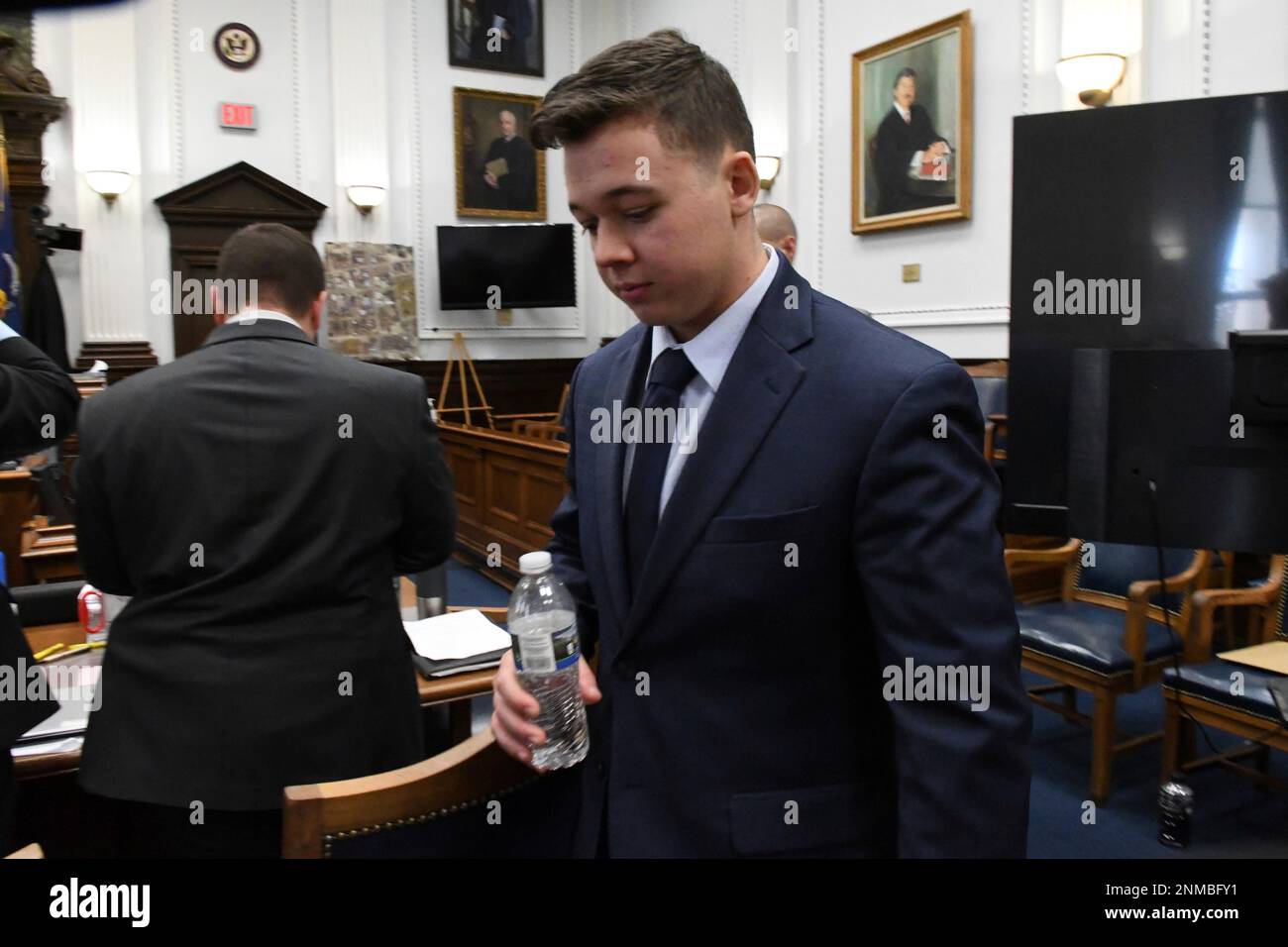 Kyle Rittenhouse walks off the witness stand for a short recess after ...