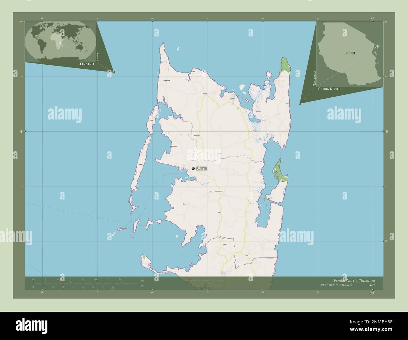 Pemba North, region of Tanzania. Open Street Map. Locations and names ...