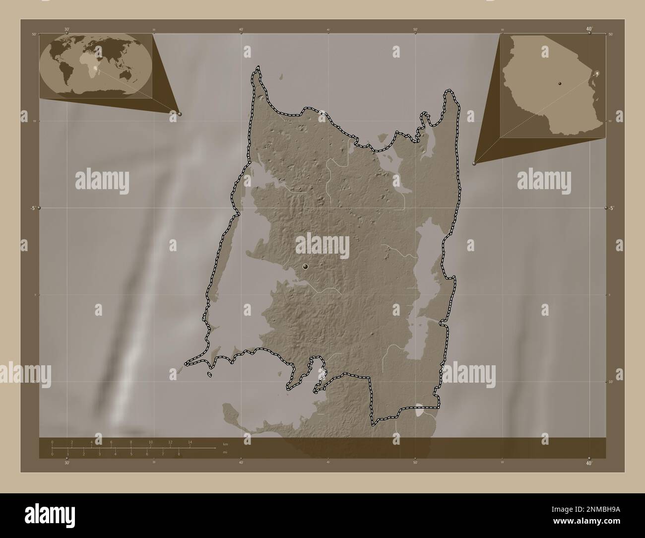 Pemba North, region of Tanzania. Elevation map colored in sepia tones ...