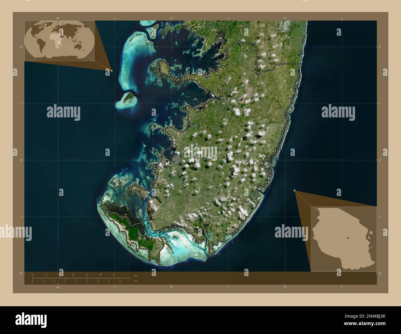 Pemba South, region of Tanzania. Low resolution satellite map ...