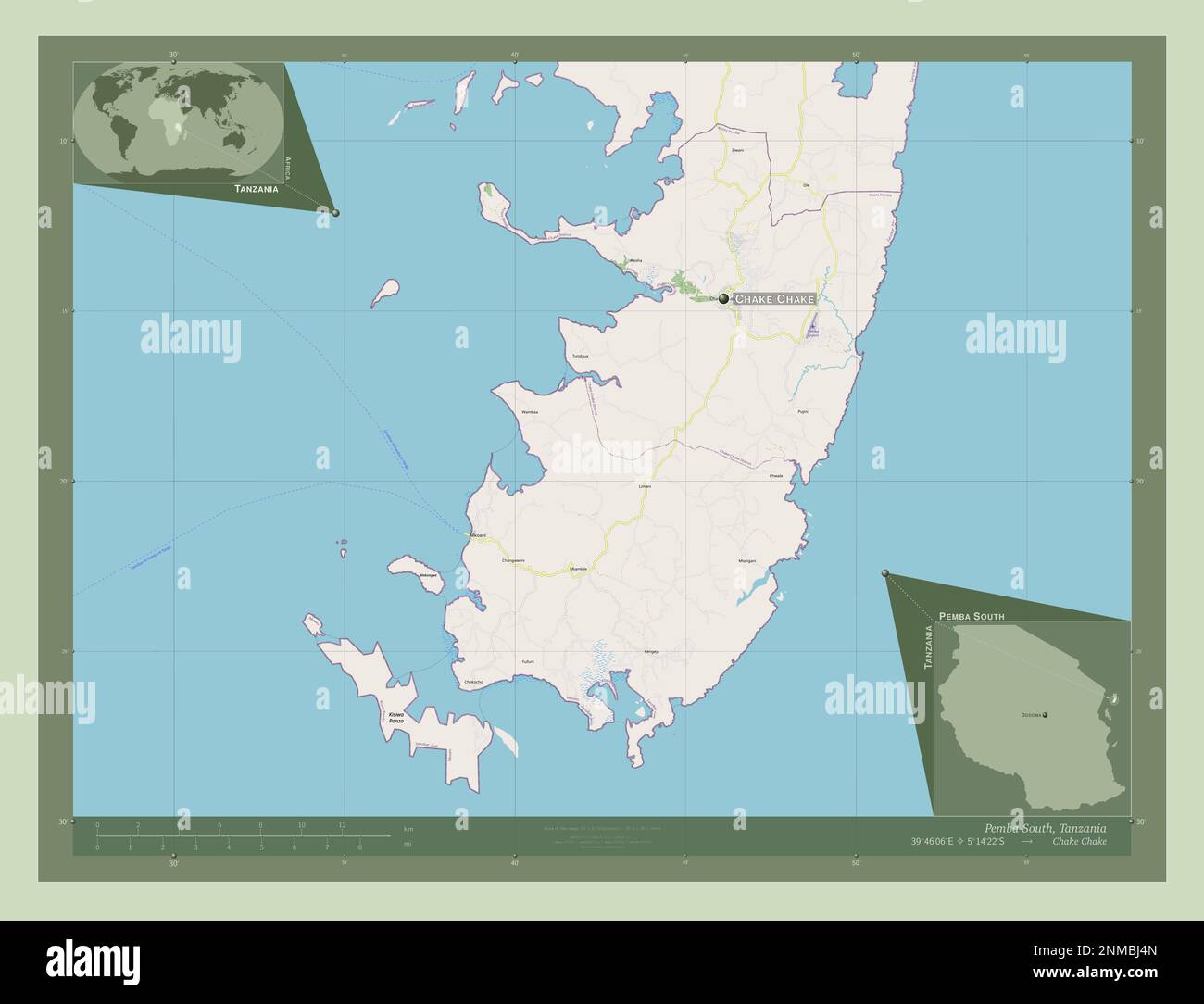 Pemba South, region of Tanzania. Open Street Map. Locations and names ...