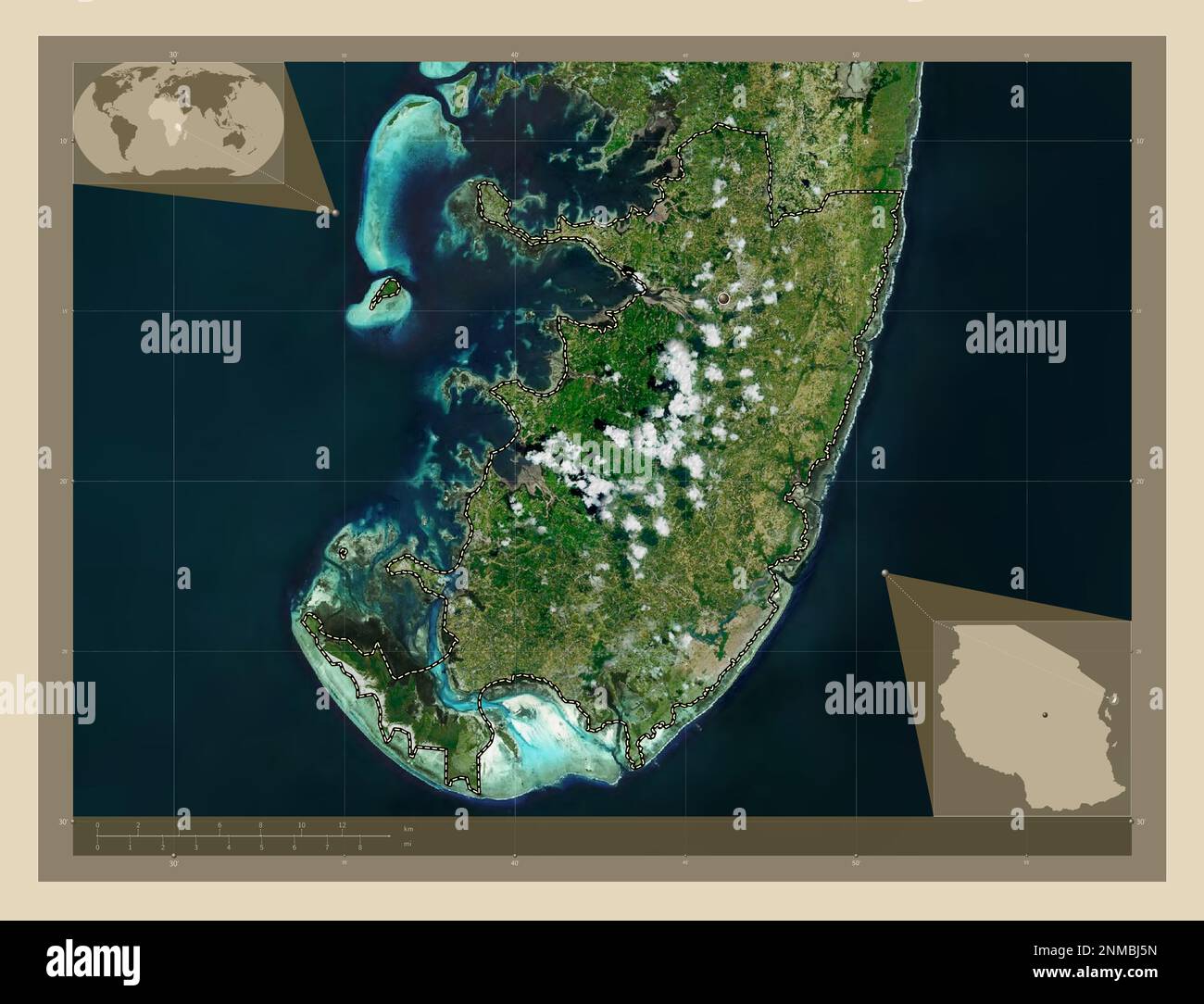 Pemba South, region of Tanzania. High resolution satellite map ...