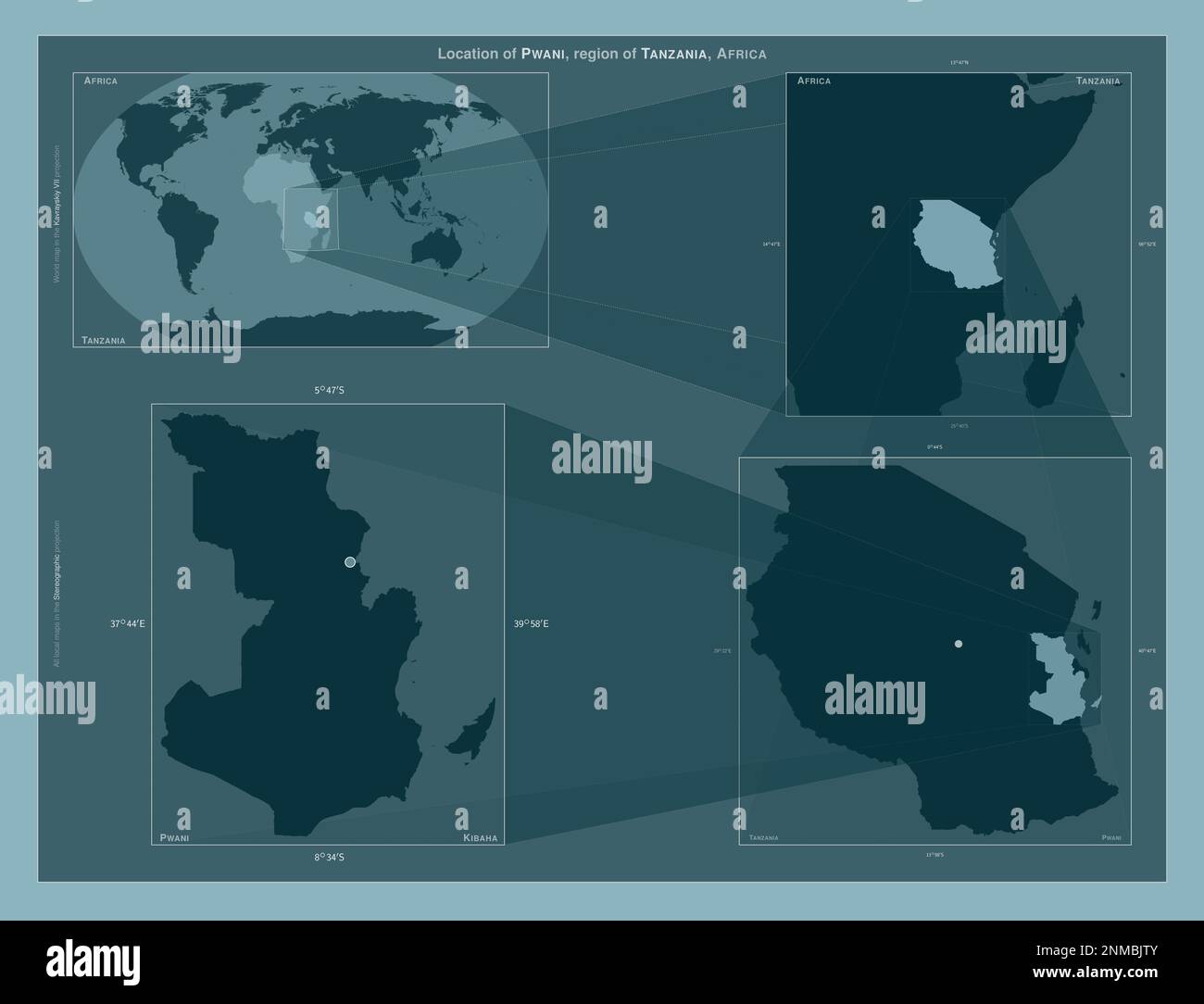 Pwani, region of Tanzania. Diagram showing the location of the region ...
