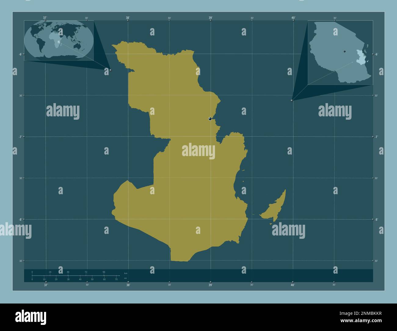 Pwani, region of Tanzania. Solid color shape. Corner auxiliary location ...