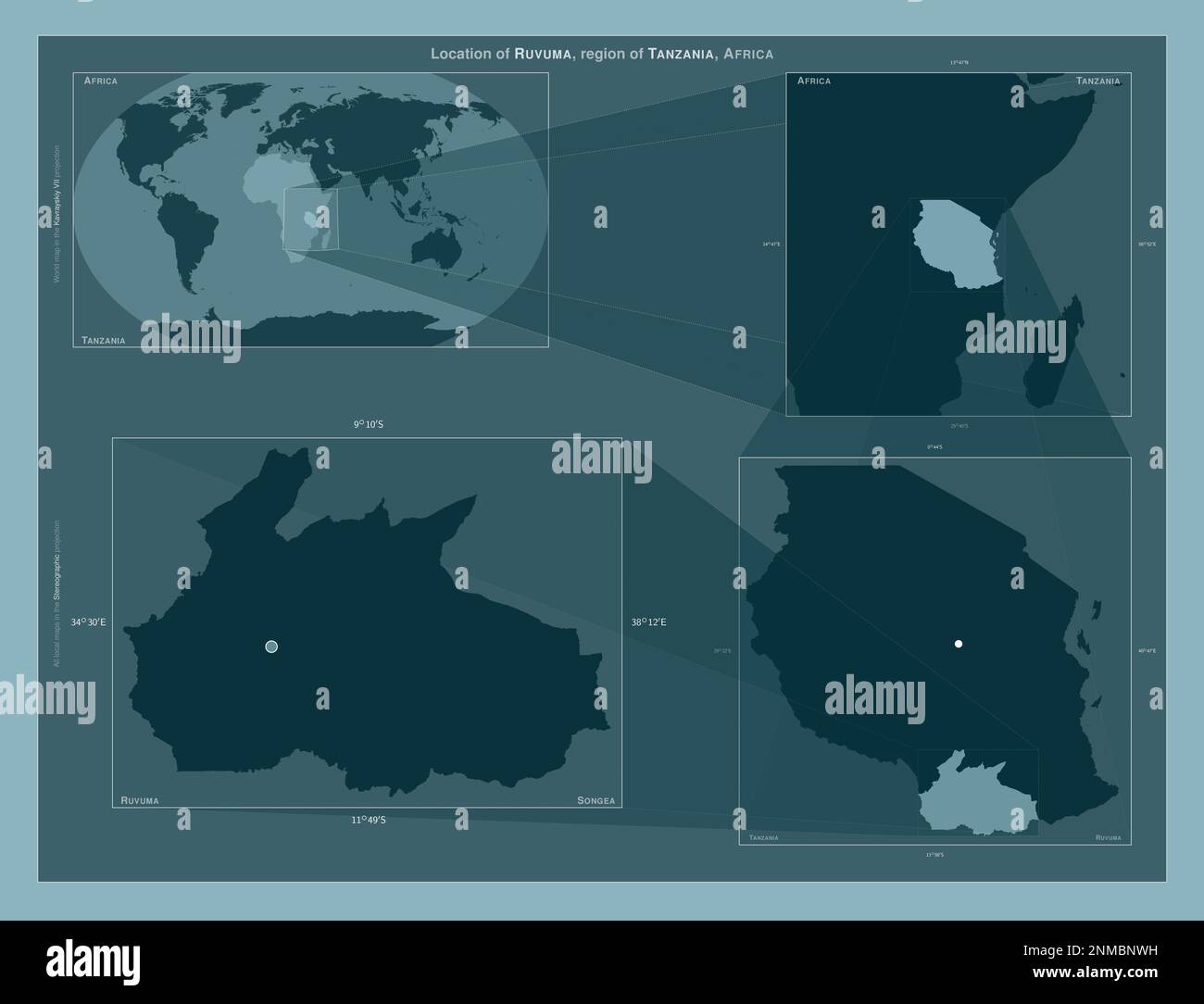 Ruvuma, region of Tanzania. Diagram showing the location of the region ...