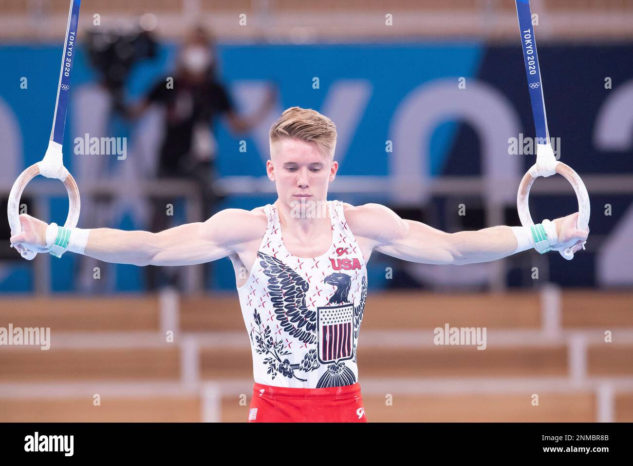 July 24, 2021: Shane Wiskus of United States performs on rings during ...