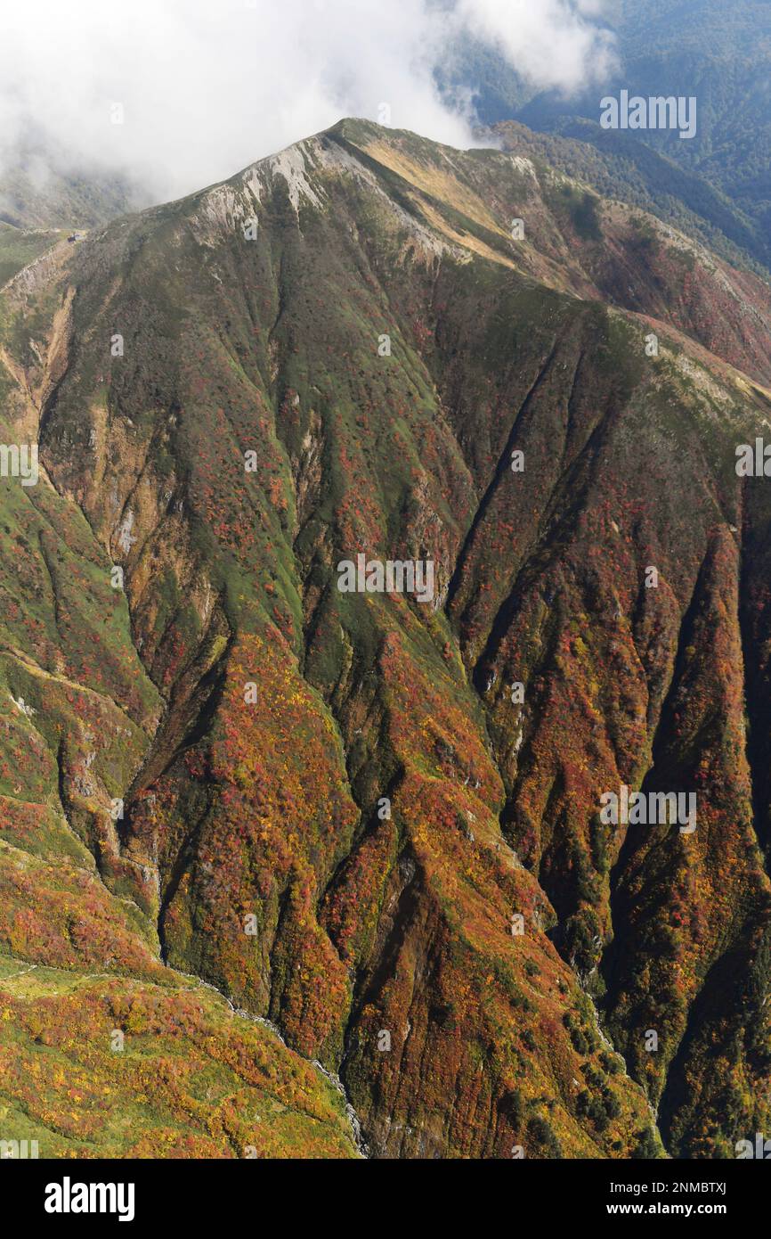 An aerial photo shows O-Asahidake in Asahi Town, Yamagata Prefecture ...