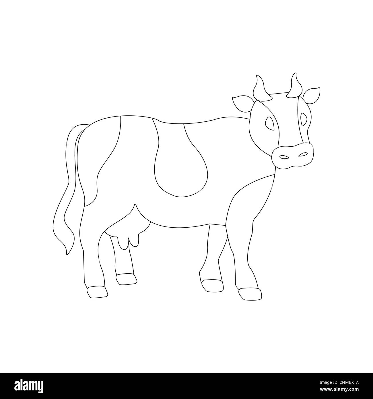 Vector drawn spotted standing cow on a light background. Educational ...
