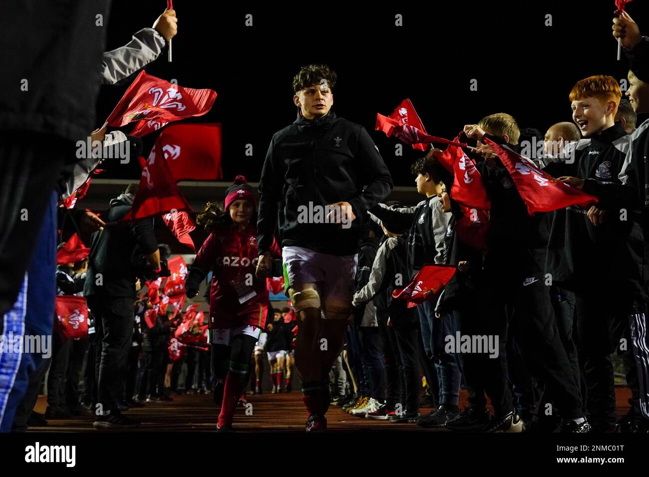 Ryan Woodman #6 captain of Wales U20's leads out his team before the ...