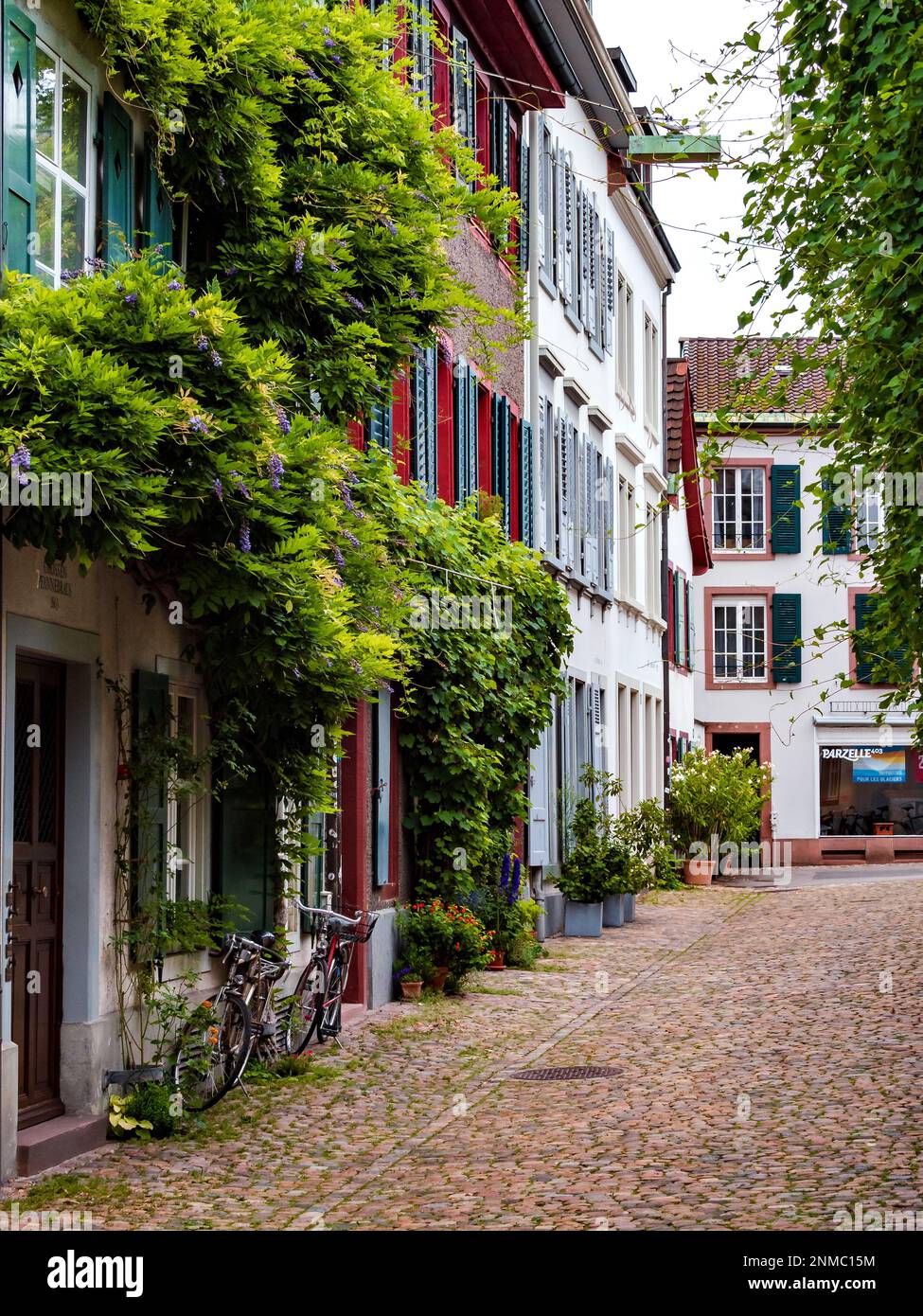 Streets of beautiful Basel. Tiled roofs, the comfort of an old European ...