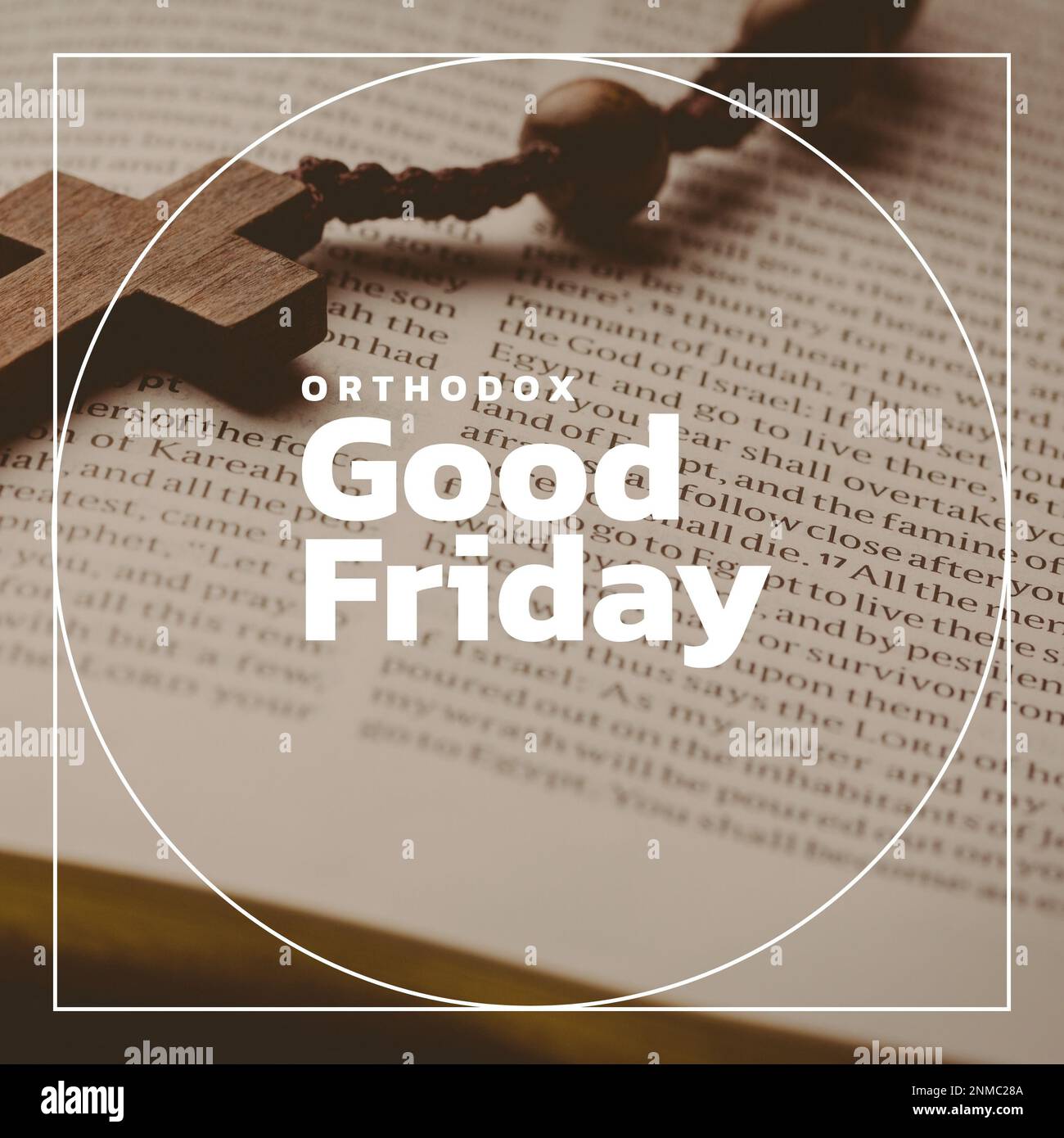 Composite of orthodox good friday text in circle and square shape over ...