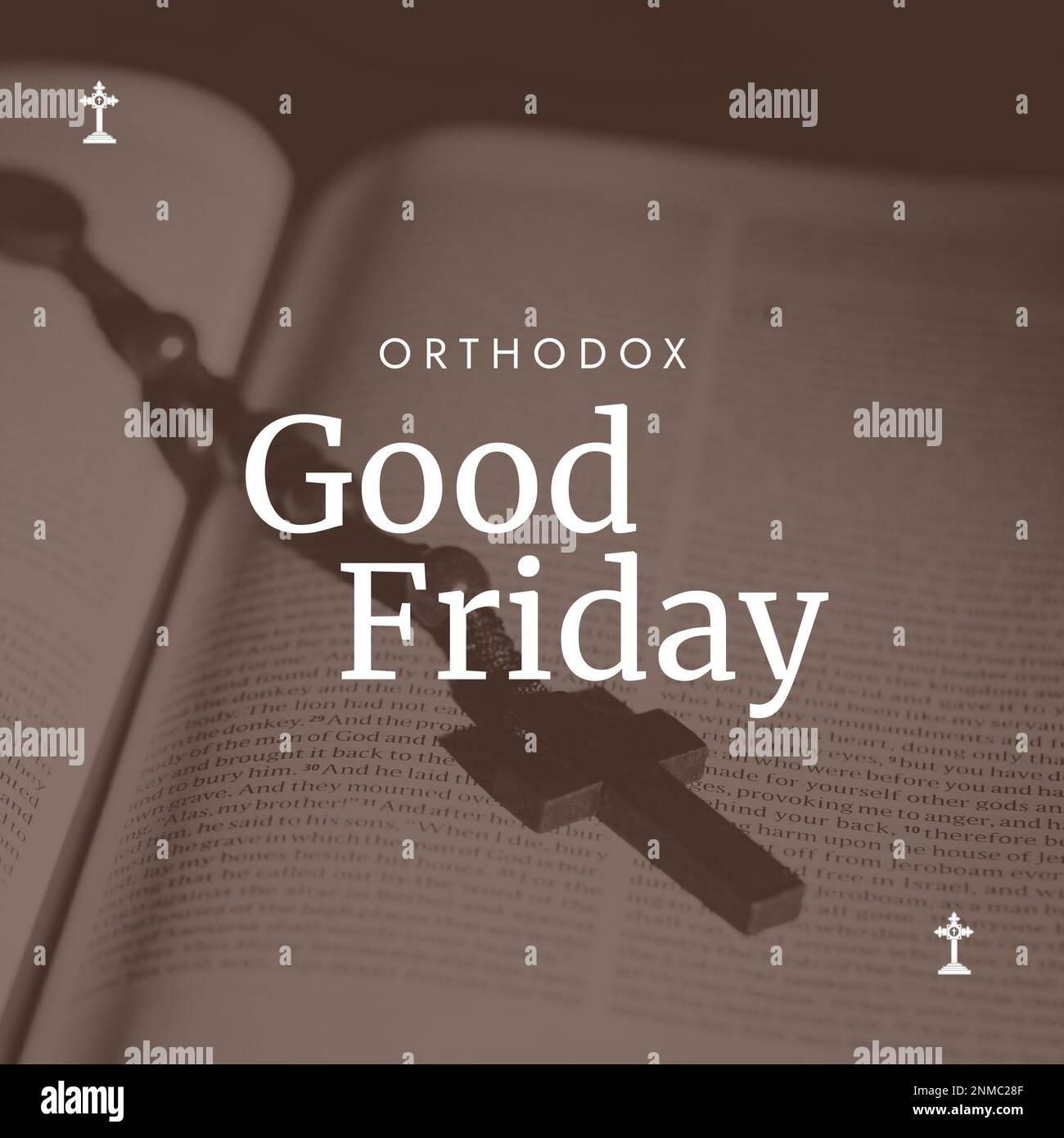 Composite of crosses and orthodox good friday text over rosary beads ...