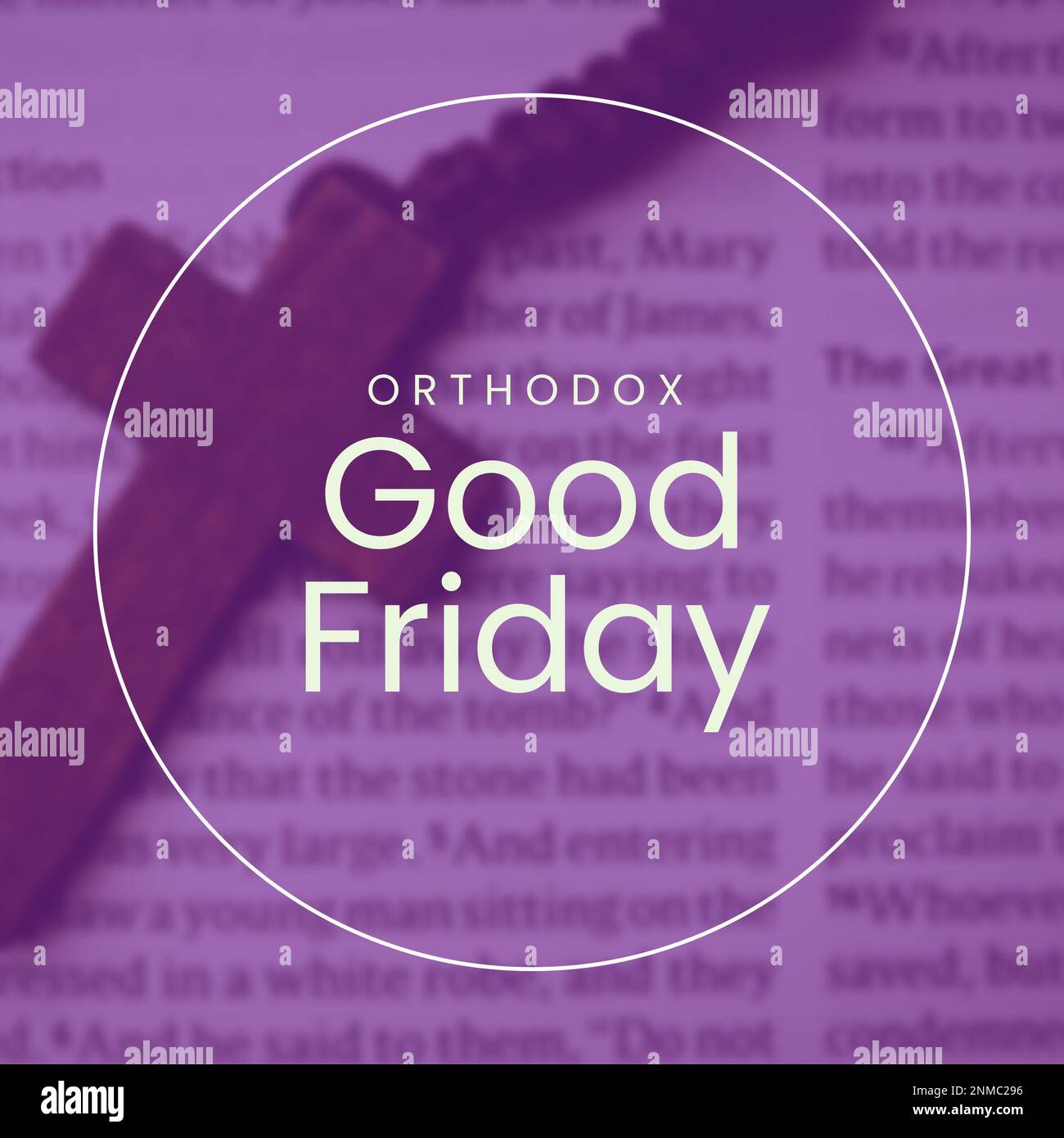 Composite of orthodox good friday text in circle over rosary beads and ...