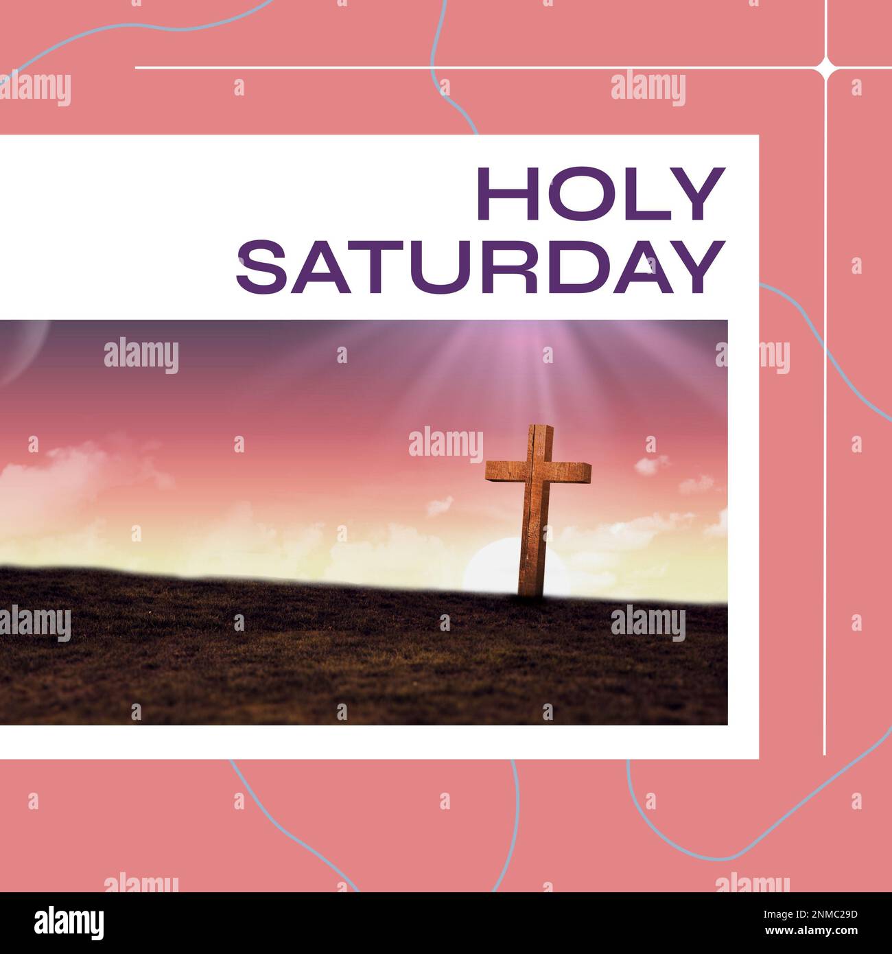 Composite of cross on land against sky and holy saturday text with ...