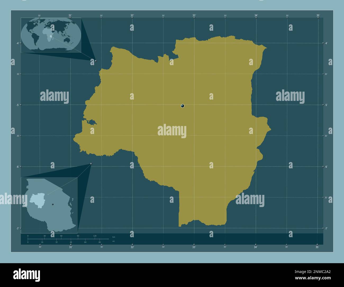 Tabora, region of Tanzania. Solid color shape. Corner auxiliary ...