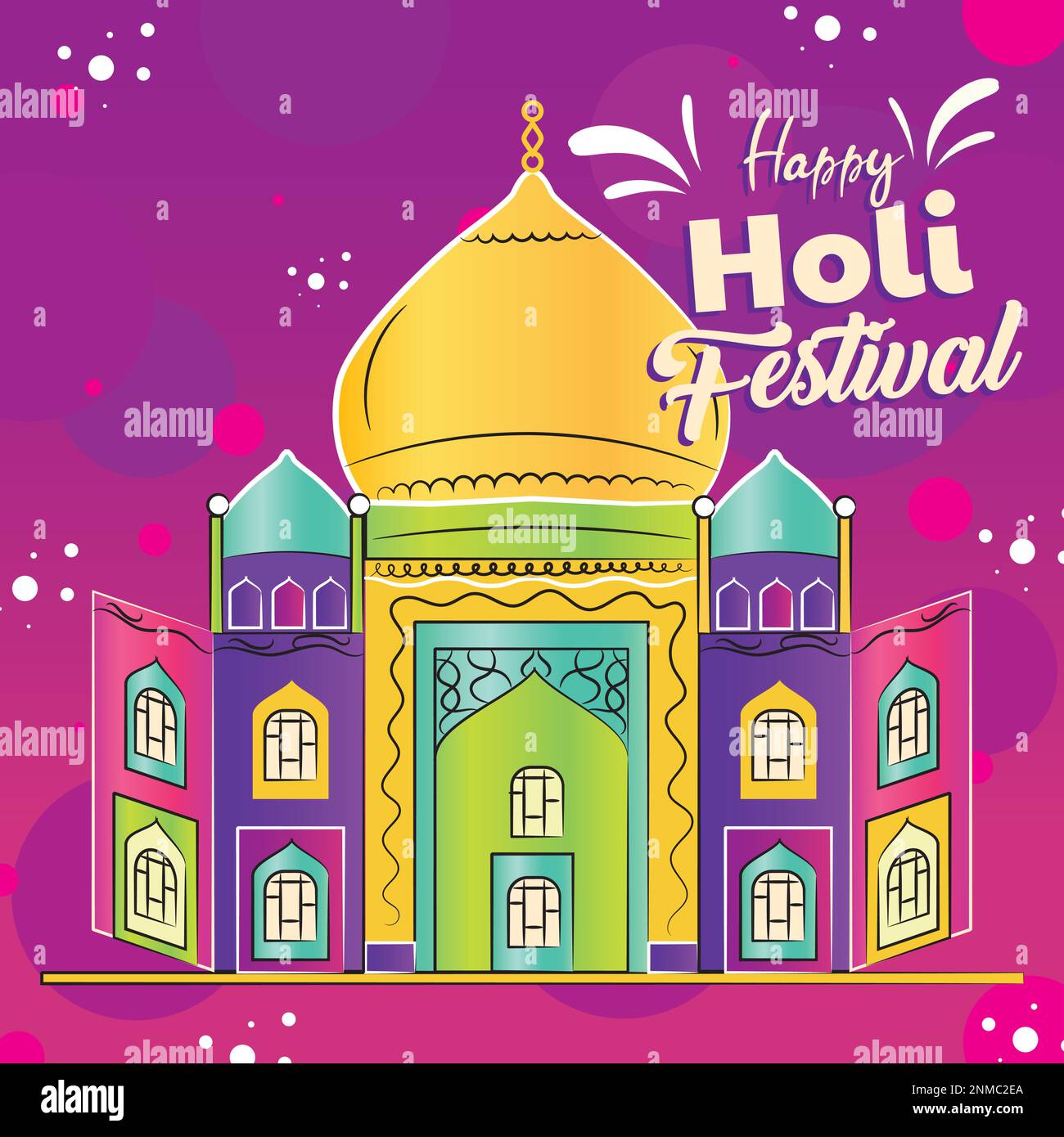 Colored holi festival poster with an hindu religious building Vector ...