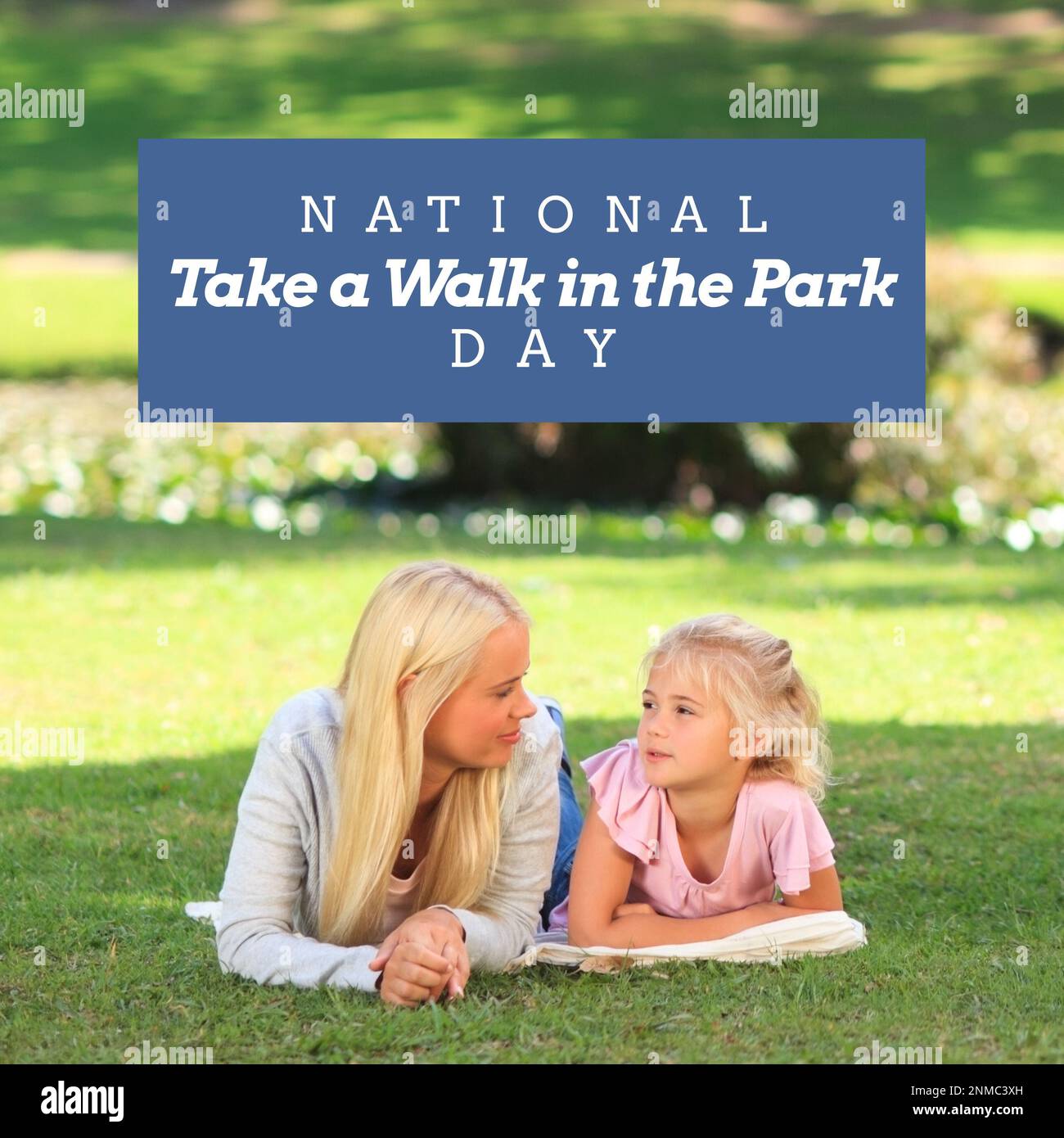 National take a walk in the park day text over happy caucasian mother ...