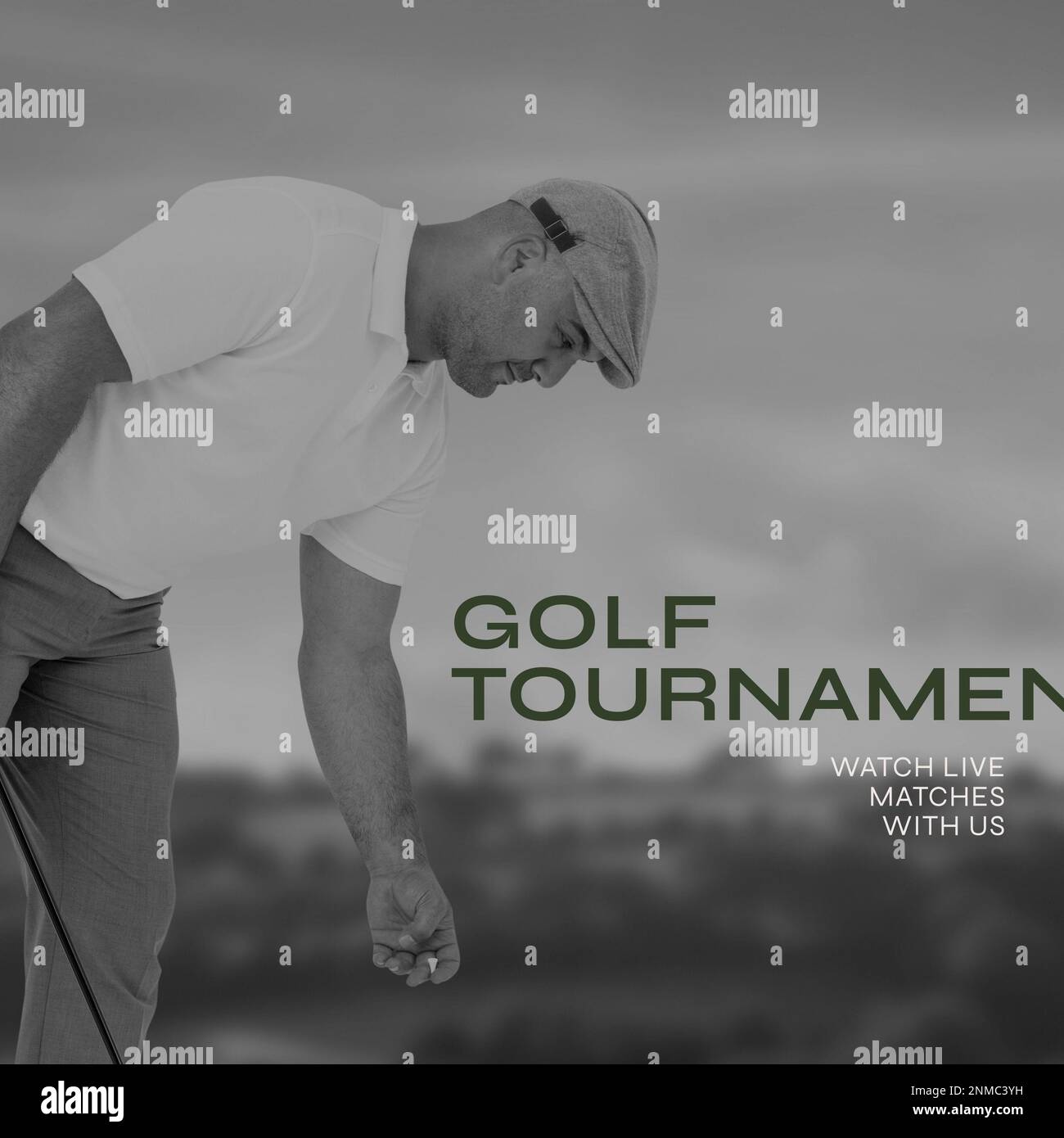 Image of golf tournament text over caucasian male golf player and ...