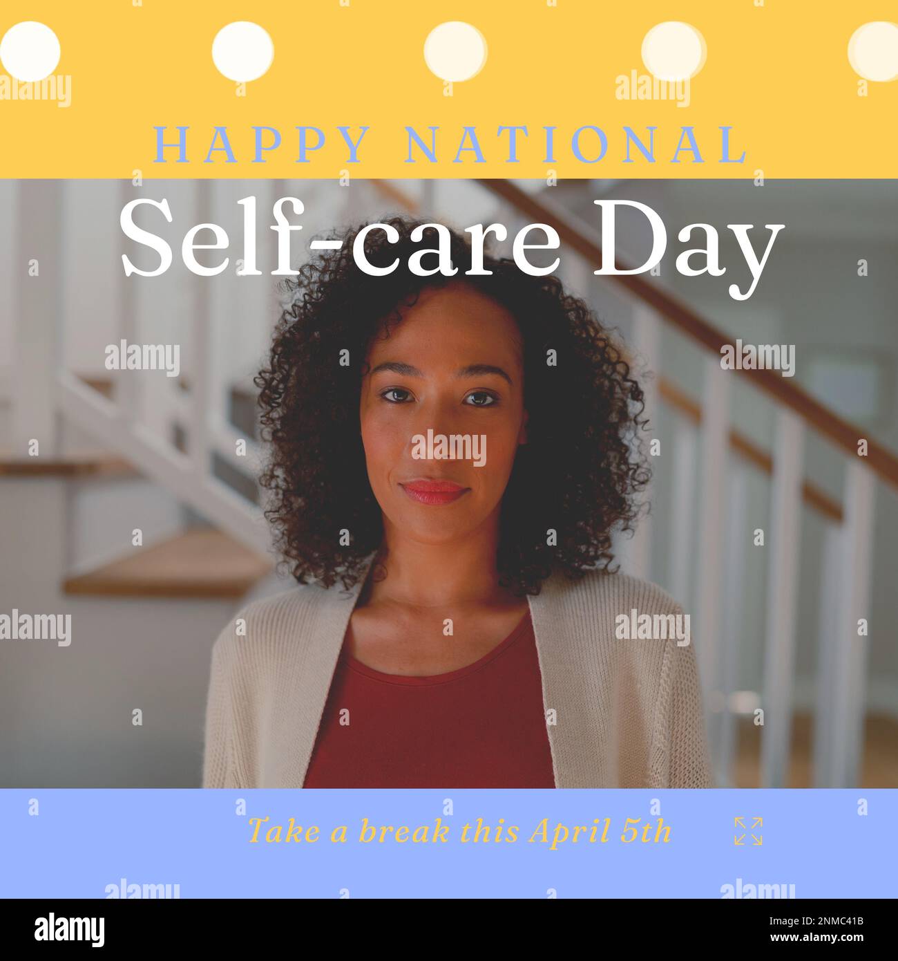 Composition of happy national self-care day text over african american ...