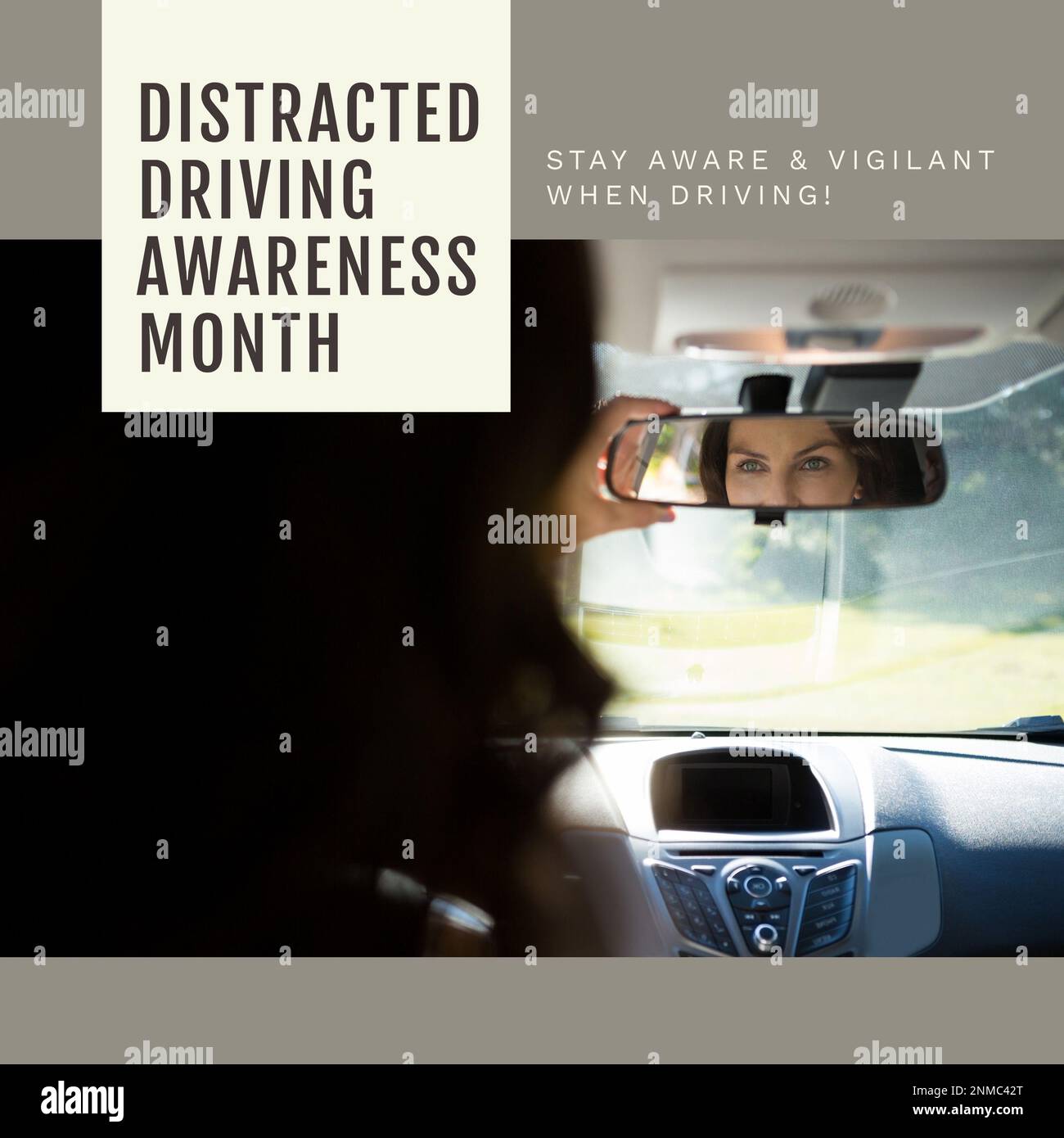 Composition of distracted driving awareness month text over caucasian ...