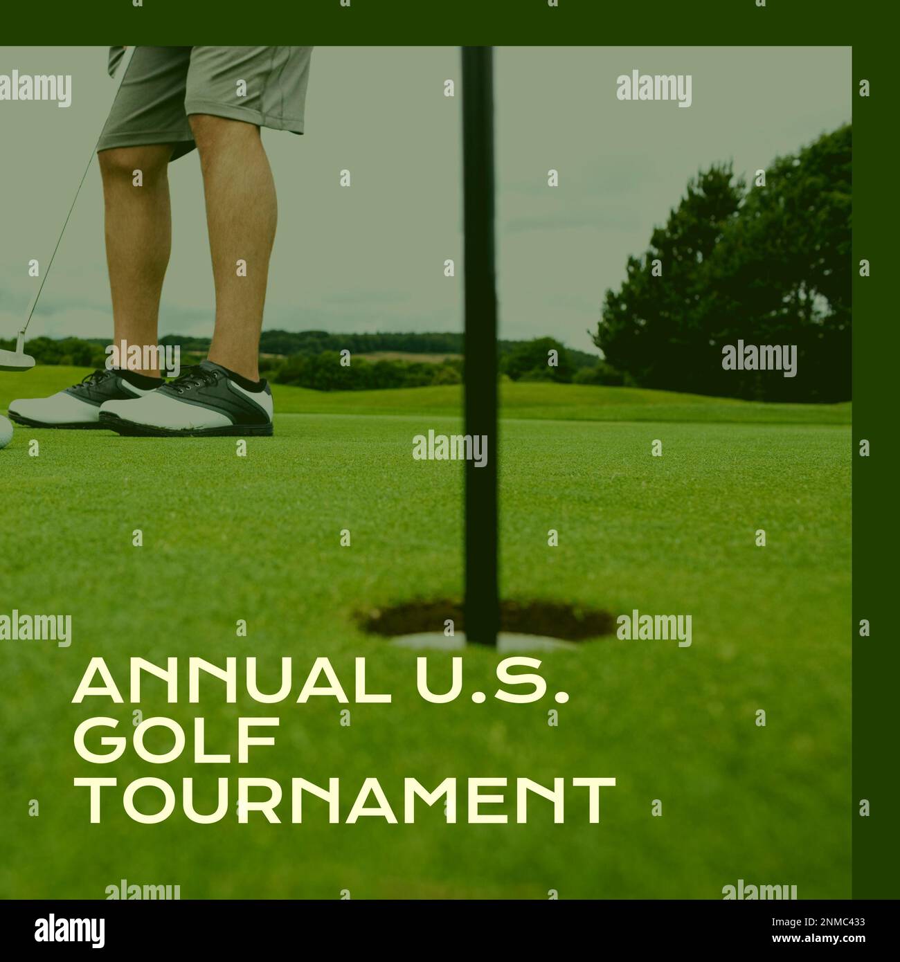 Image of annual us golf tournament text over caucasian male golf player ...