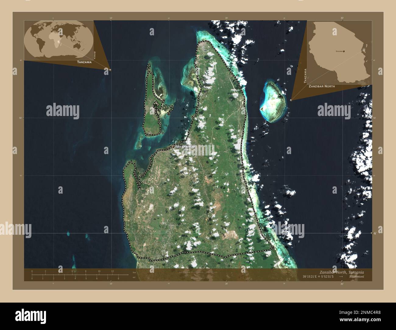 Zanzibar North, region of Tanzania. Low resolution satellite map ...