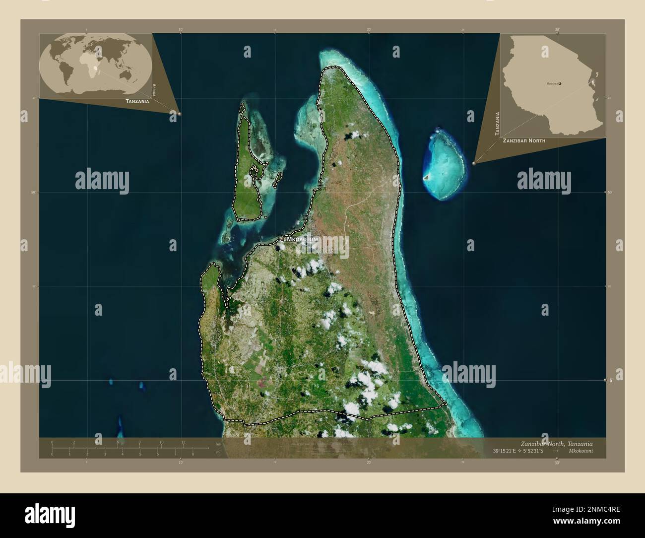 Zanzibar North, region of Tanzania. High resolution satellite map ...