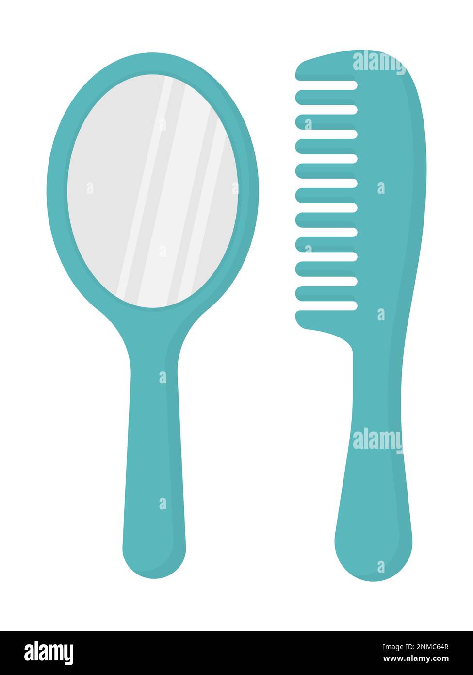 Cartoon green cosmetic mirror and comb. Isolated on a white background ...