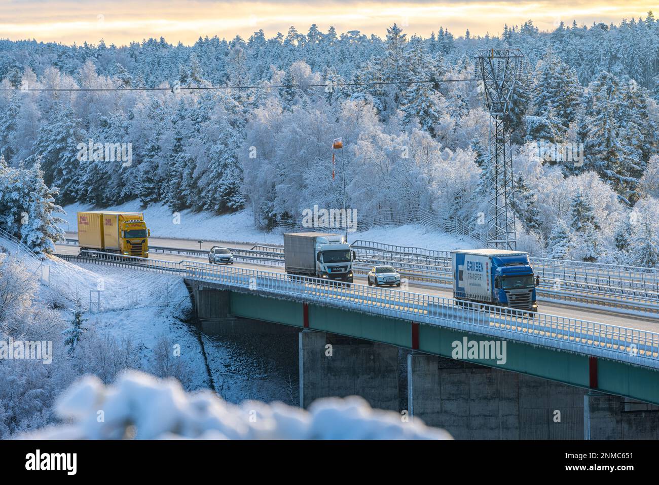 Stenungsund, Sweden - January 03 2023: Cars and trucks passing a ...