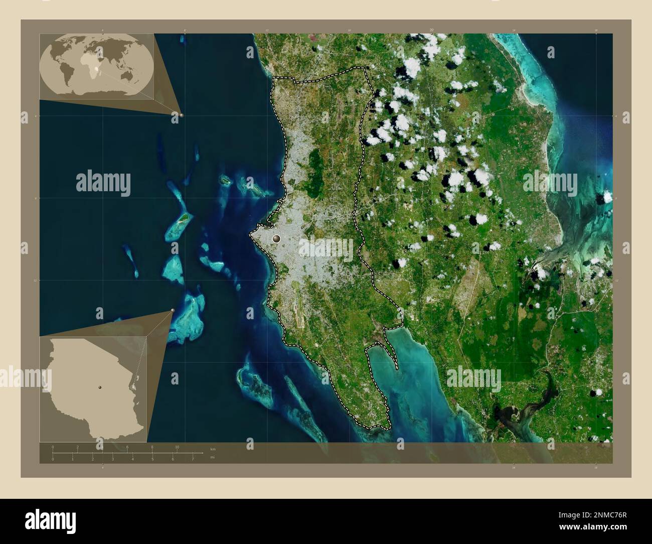 Zanzibar West, region of Tanzania. High resolution satellite map ...