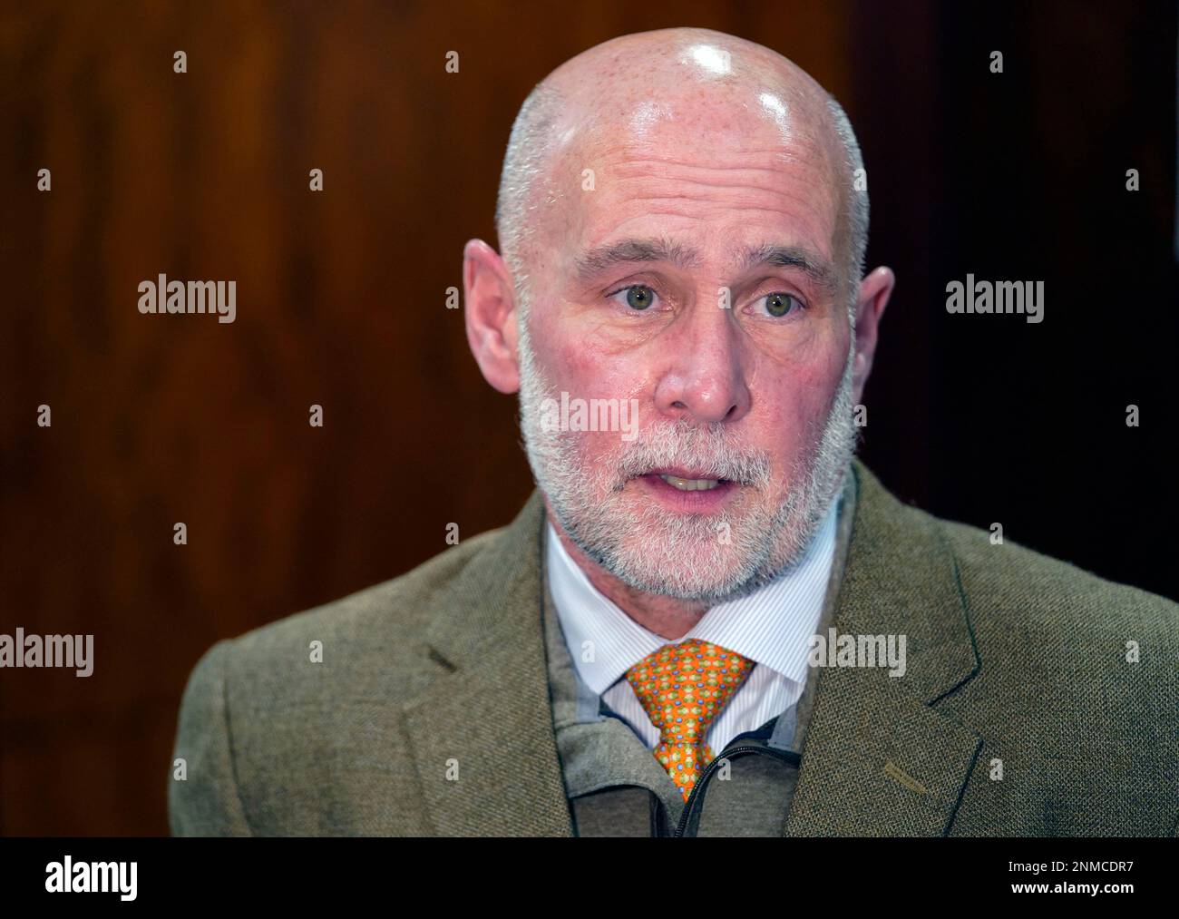 Defense attorney Neal Davis II speaks to the press after a bail review ...