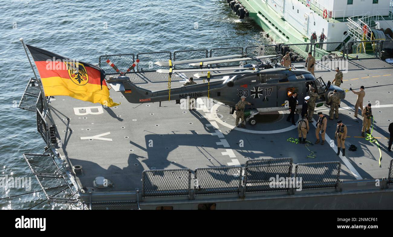 Bundeswehr Personnel on the frigate Bayern are pictured as they entered ...
