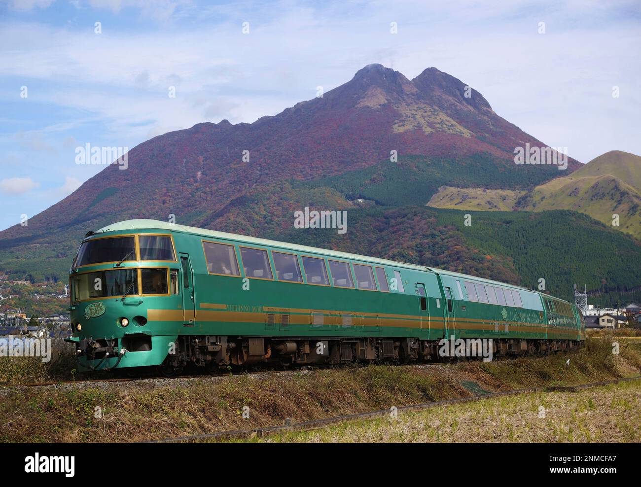 A picture taken on Nov. 1, 2021 shows a resort train, YUFUIN NO MORI, operated by Kyushu Railway ...