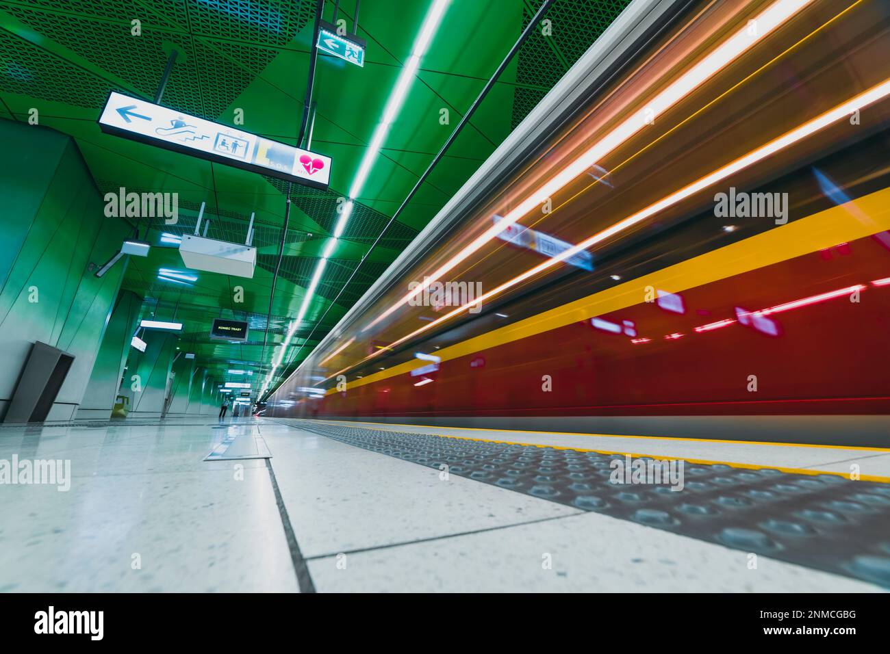 blurred train in movement on the subway station Stock Photo - Alamy