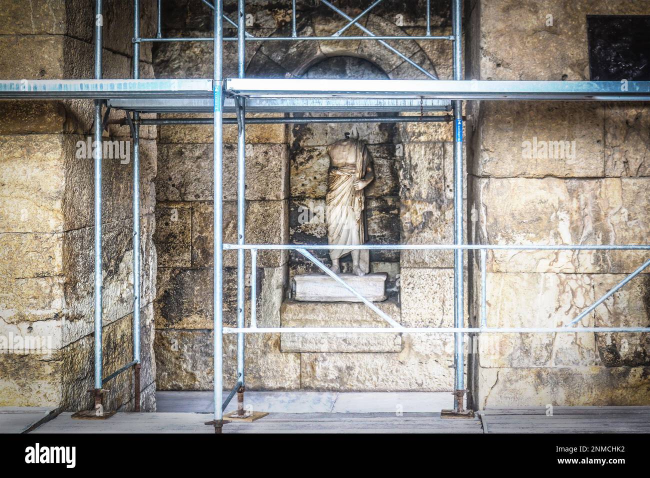 Scaffolding on the Acropolis buildings near Parthenon in Athens Greece ...