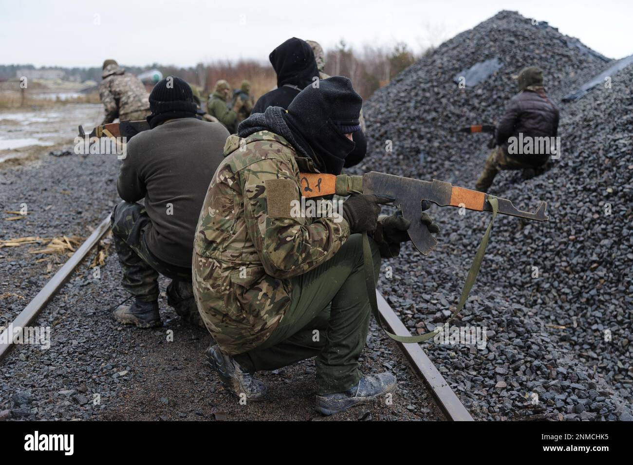Lviv, Ukraine 24 february 2023. Civilians take part in a military ...