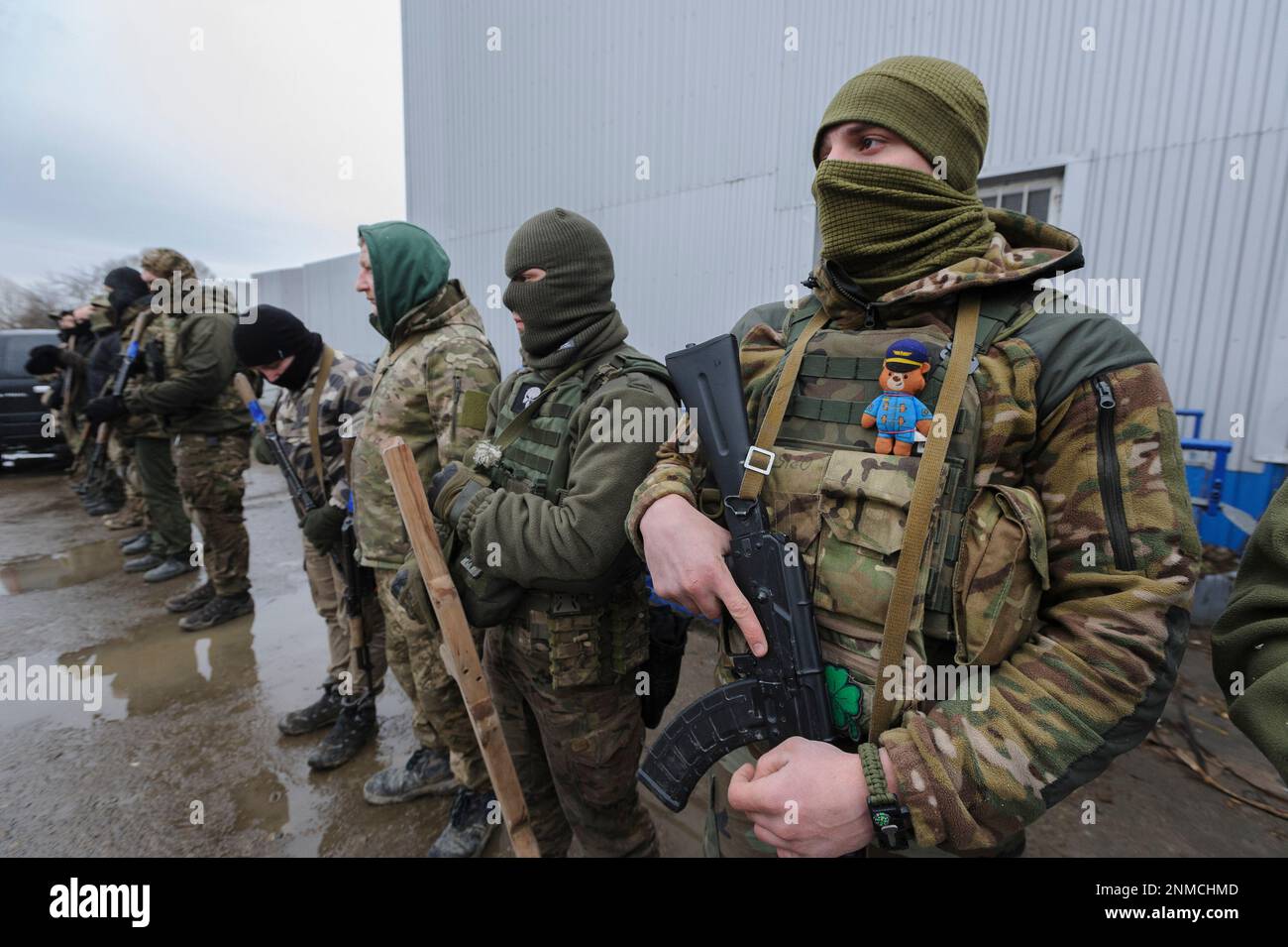 Lviv, Ukraine 24 february 2023. Civilians take part in a military ...