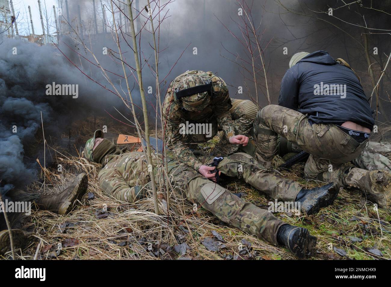 Lviv, Ukraine 24 february 2023. Civilians take part in a military ...