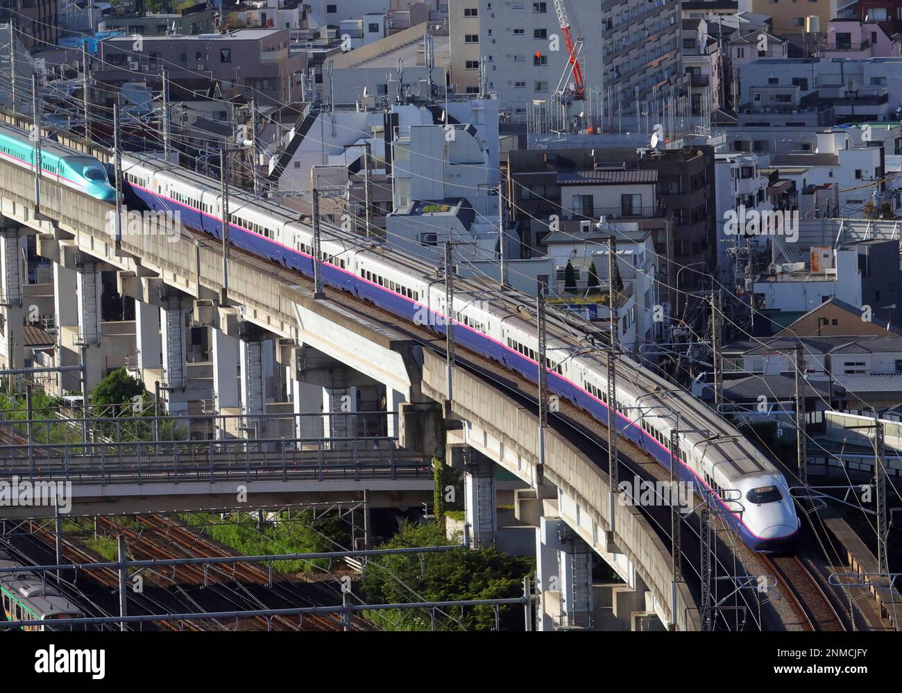 Japanese Shinkansen high speed train (bullet train) E2 series runs in ...