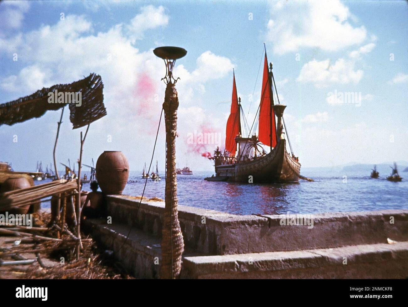 Location candid photo in Italy of Cleopatra's Barge approaching harbour ...