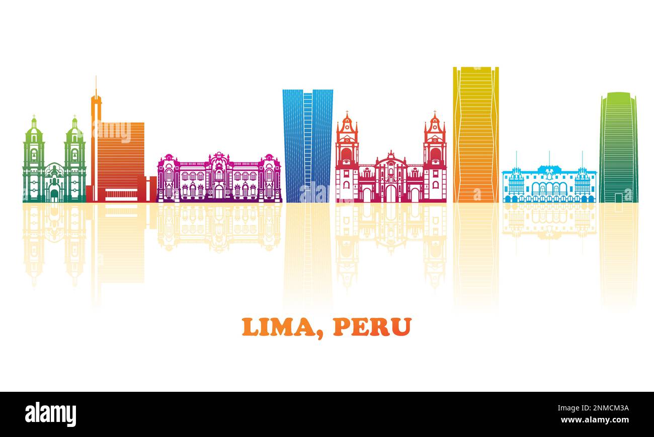 Colourfull Skyline panorama of city of Lima, Peru - vector illustration ...