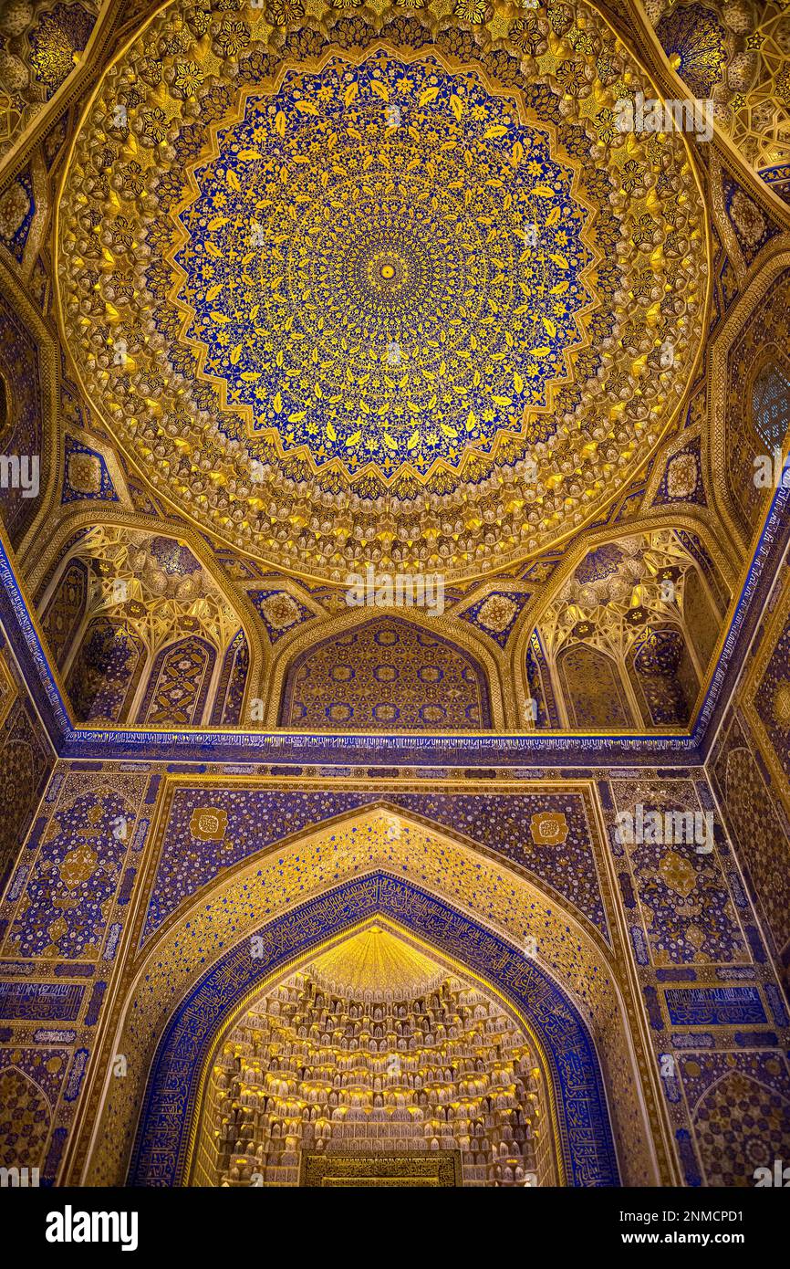 Ceiling of mosque, in Tilla-Kari Madrasa, Registan, Samarkand ...