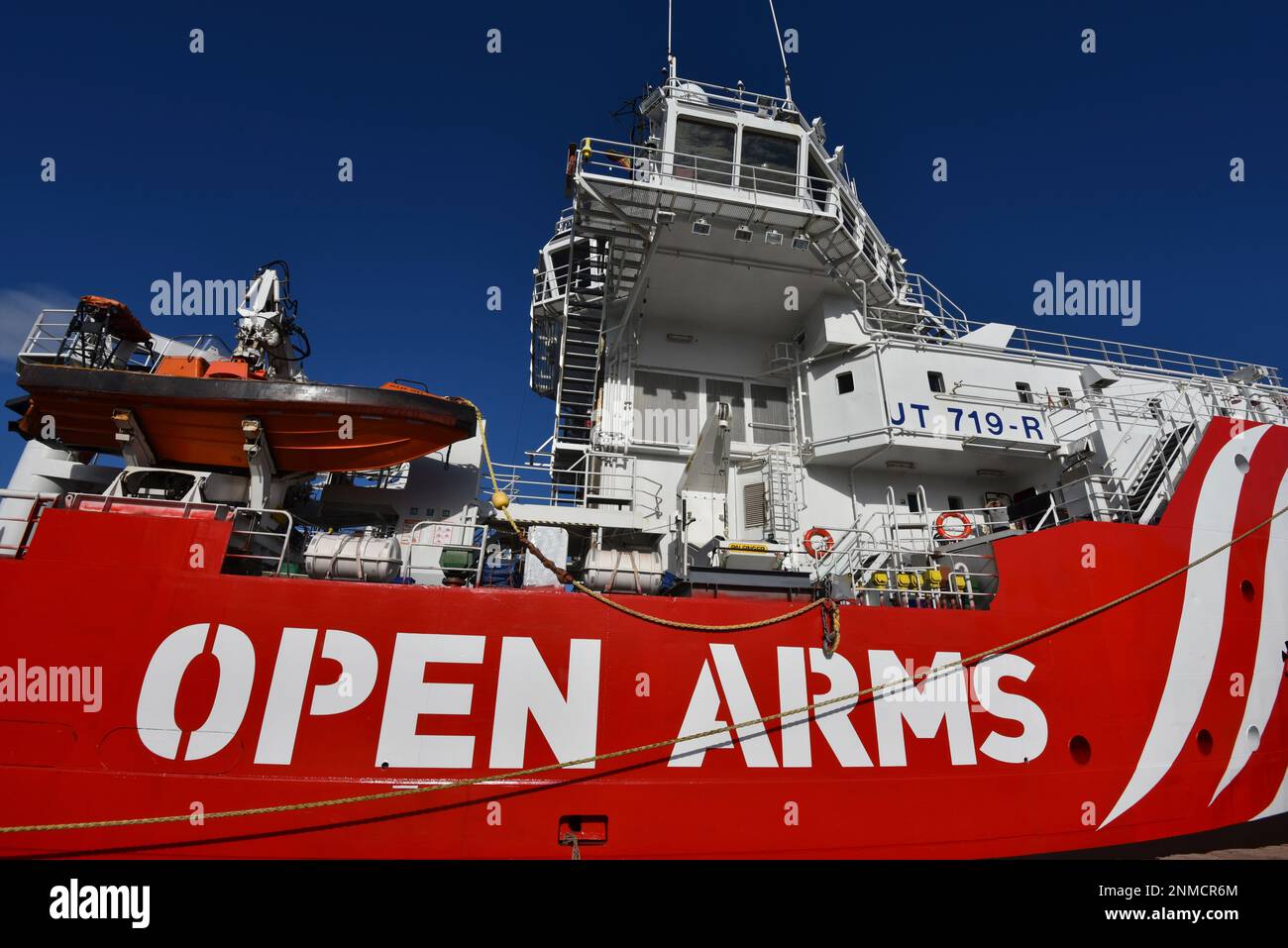 The new flagship of the NGO Open Arms, the 'Open Arms One', in the port ...