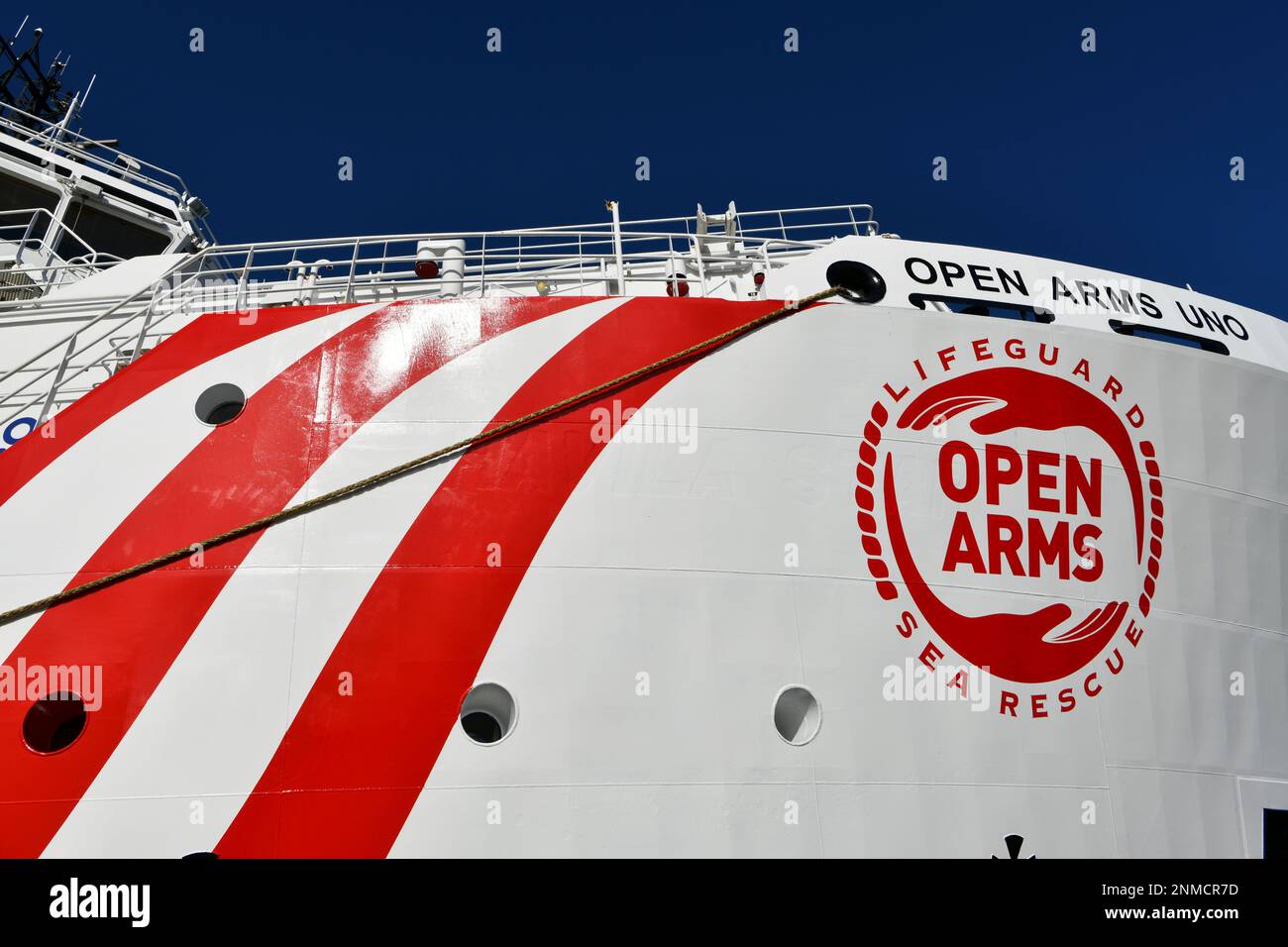 The new flagship of the NGO Open Arms, the 'Open Arms One', in the port ...