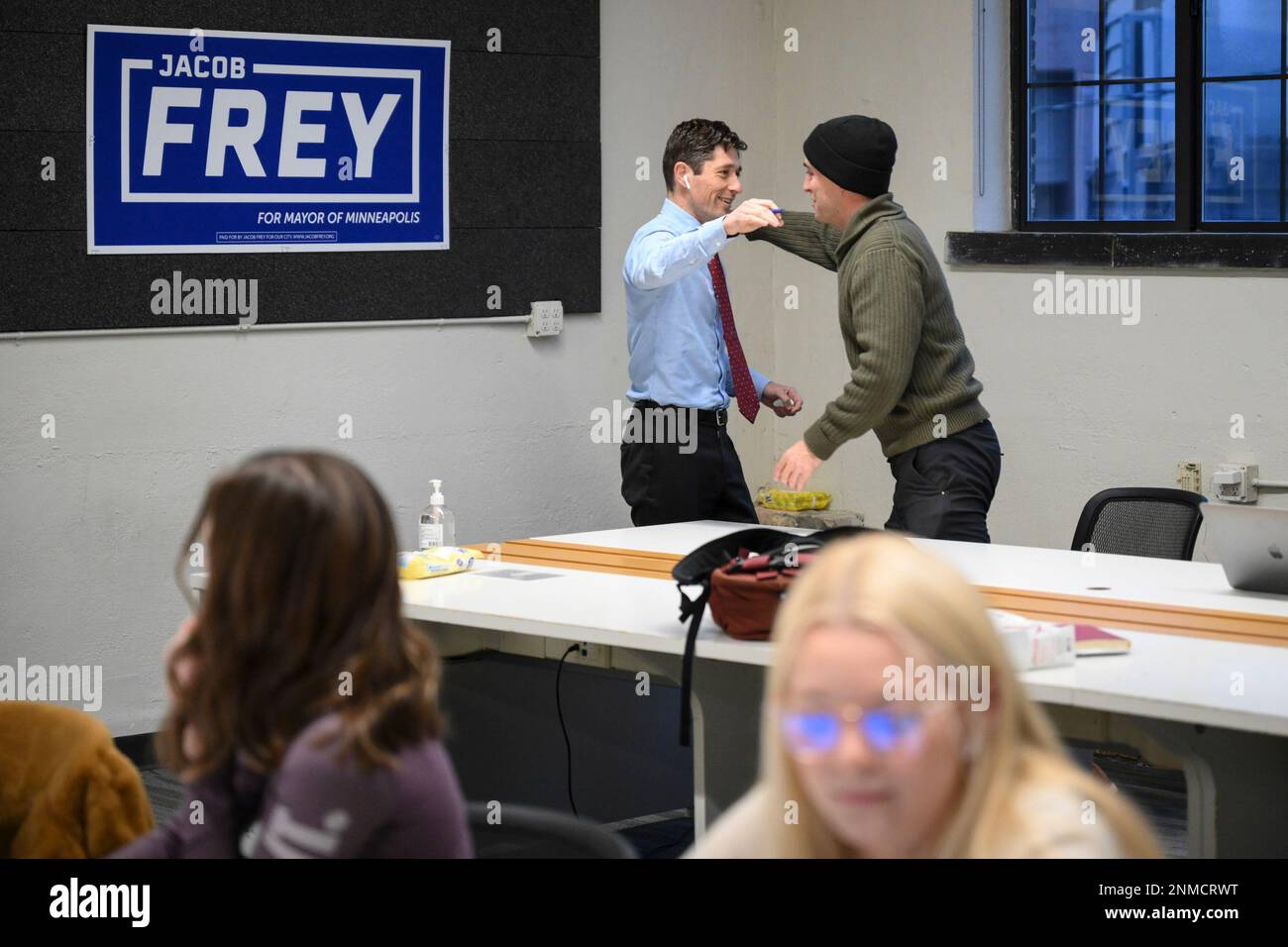 Incumbent Minneapolis Mayor Jacob Frey embraces campaign manager Joe ...