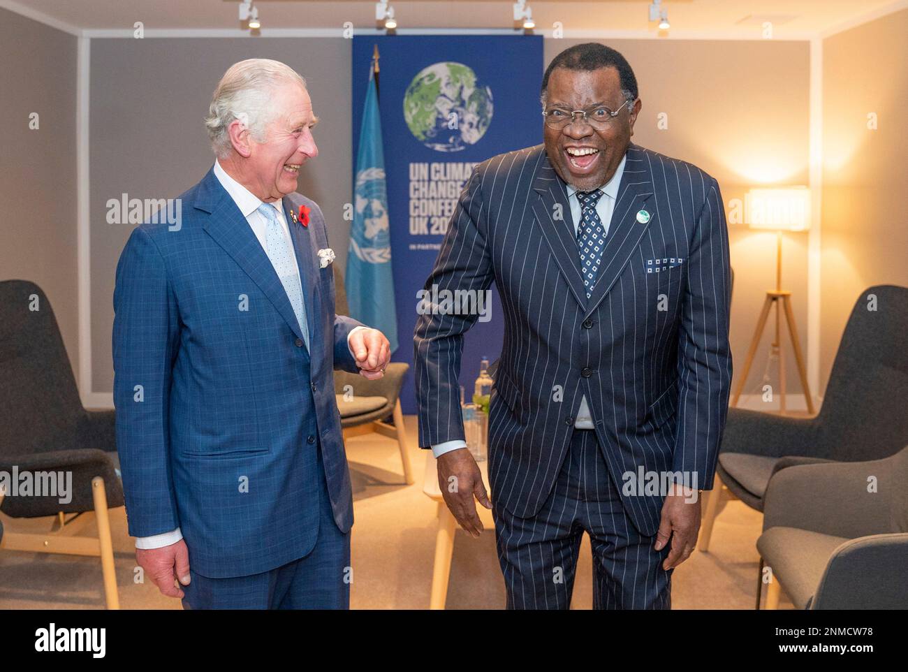 Britain's Prince Charles, left, greets the President of Namibia Hage ...